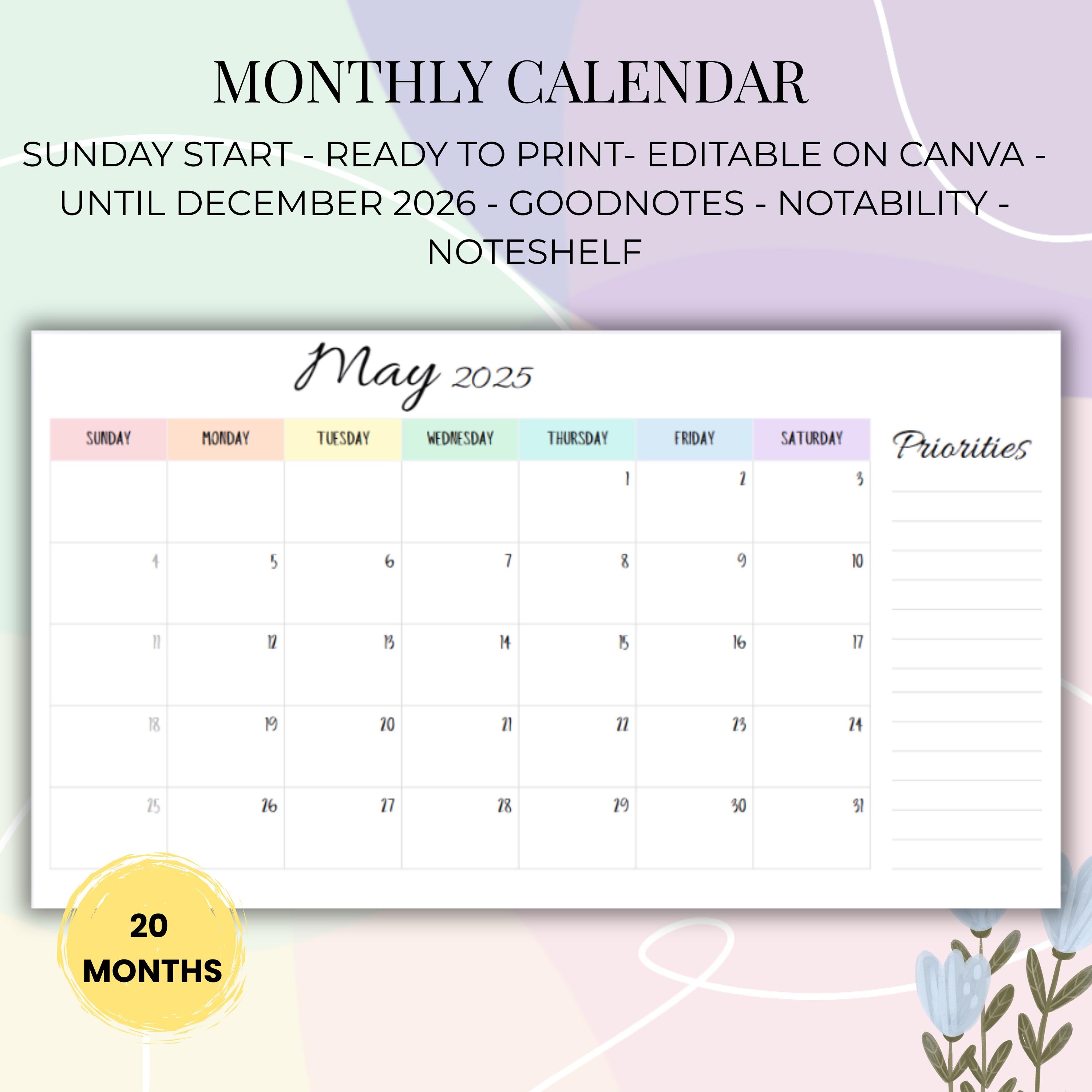 2025-2026 Monthly Planner: Pastel Green Calendar, Goodnotes Compatible ...