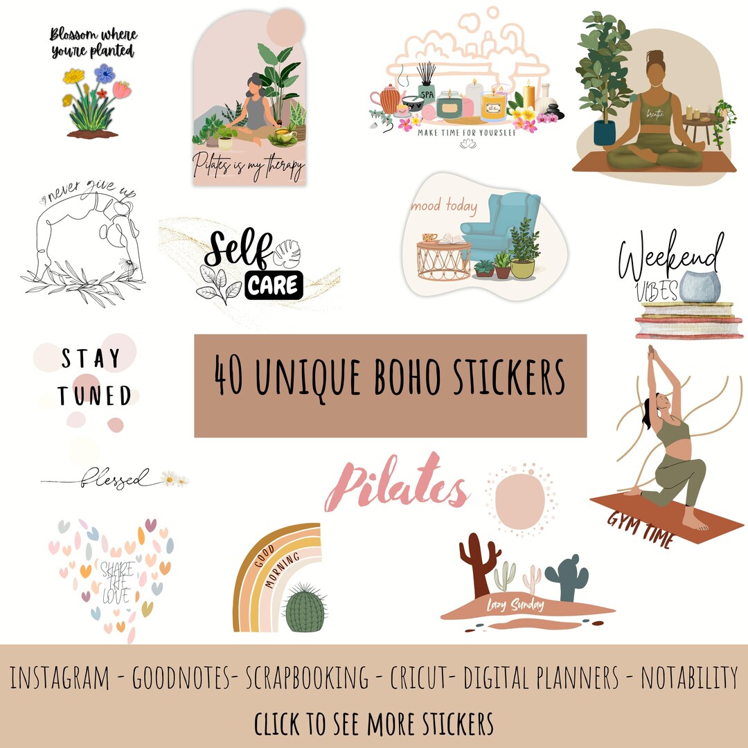 Pilates Yoga Stickers: Boho Wellness Pngs (digital Download) - Etsy