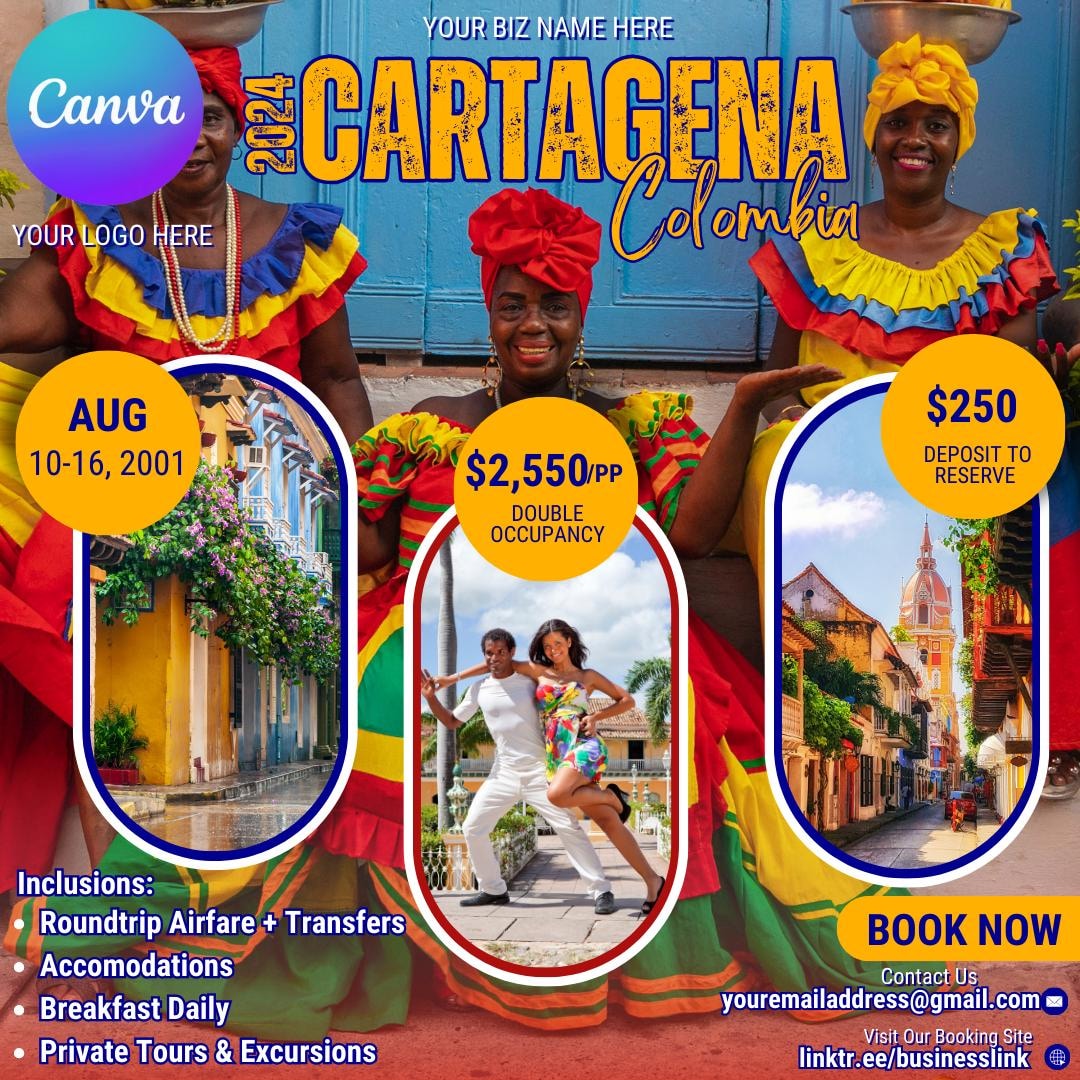 Cartagena Colombia Travel Flyer Template - Etsy