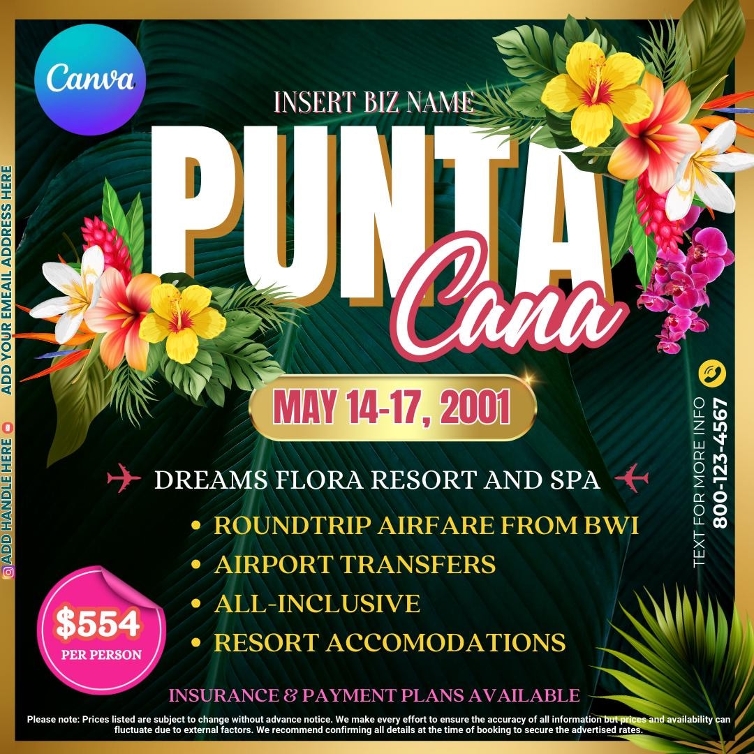 Punta Cana Resort Trip Flyer - Etsy