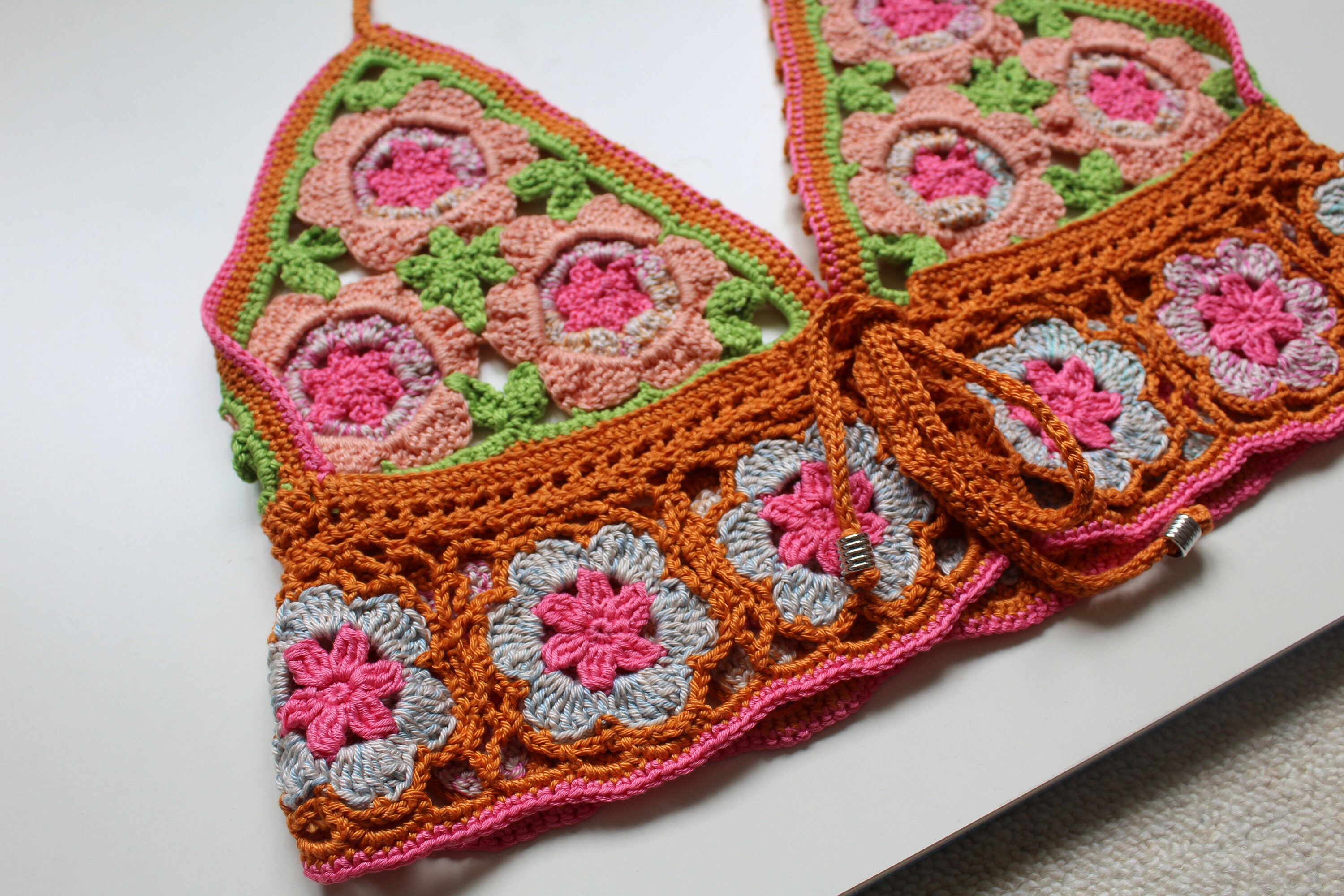Handmade Crochet Top Special Edition Unique Design Orange Floral Anni ...