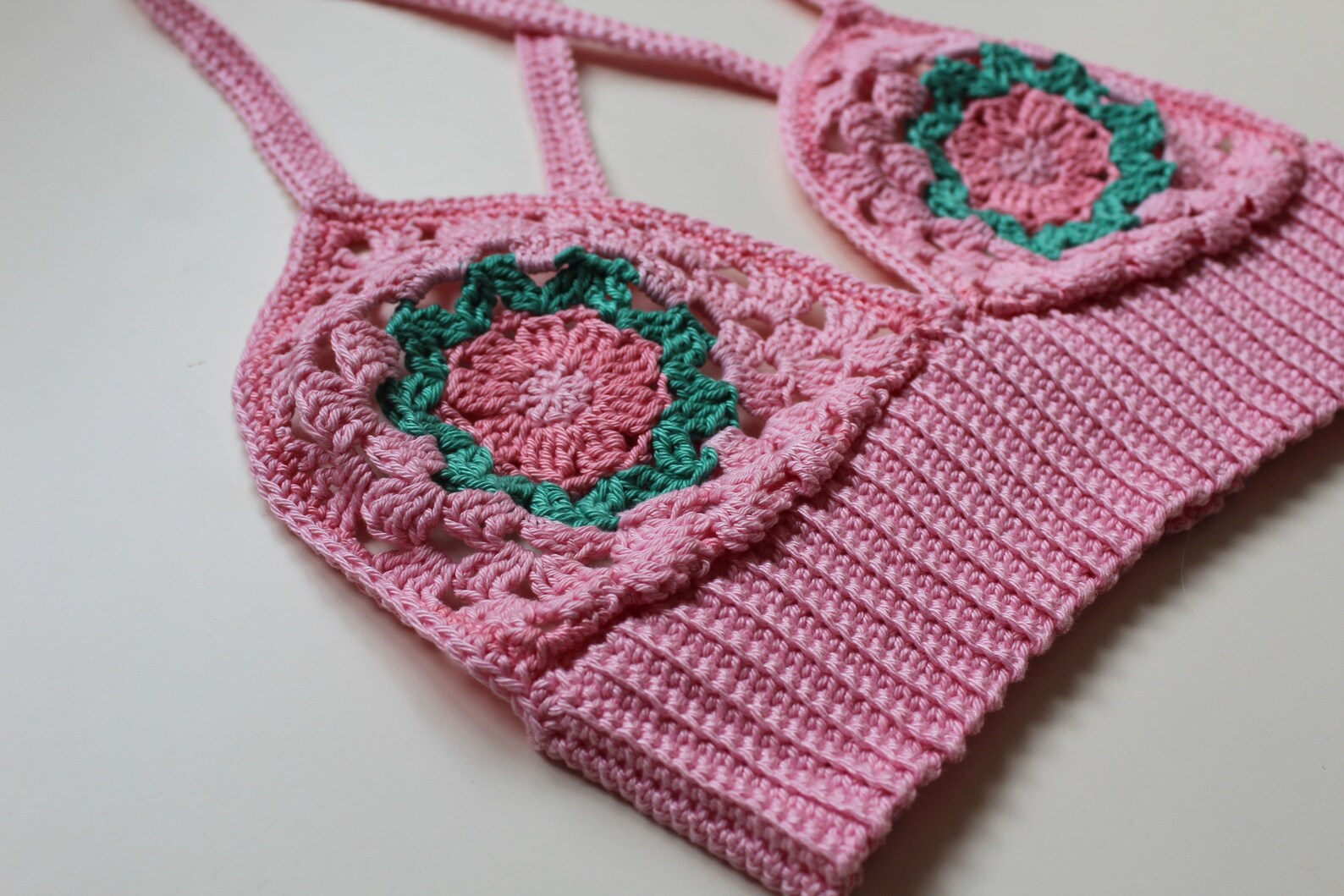 Handmade Pink Crochet Crop Top Bikini Top Festival Beach Vacation Top ...
