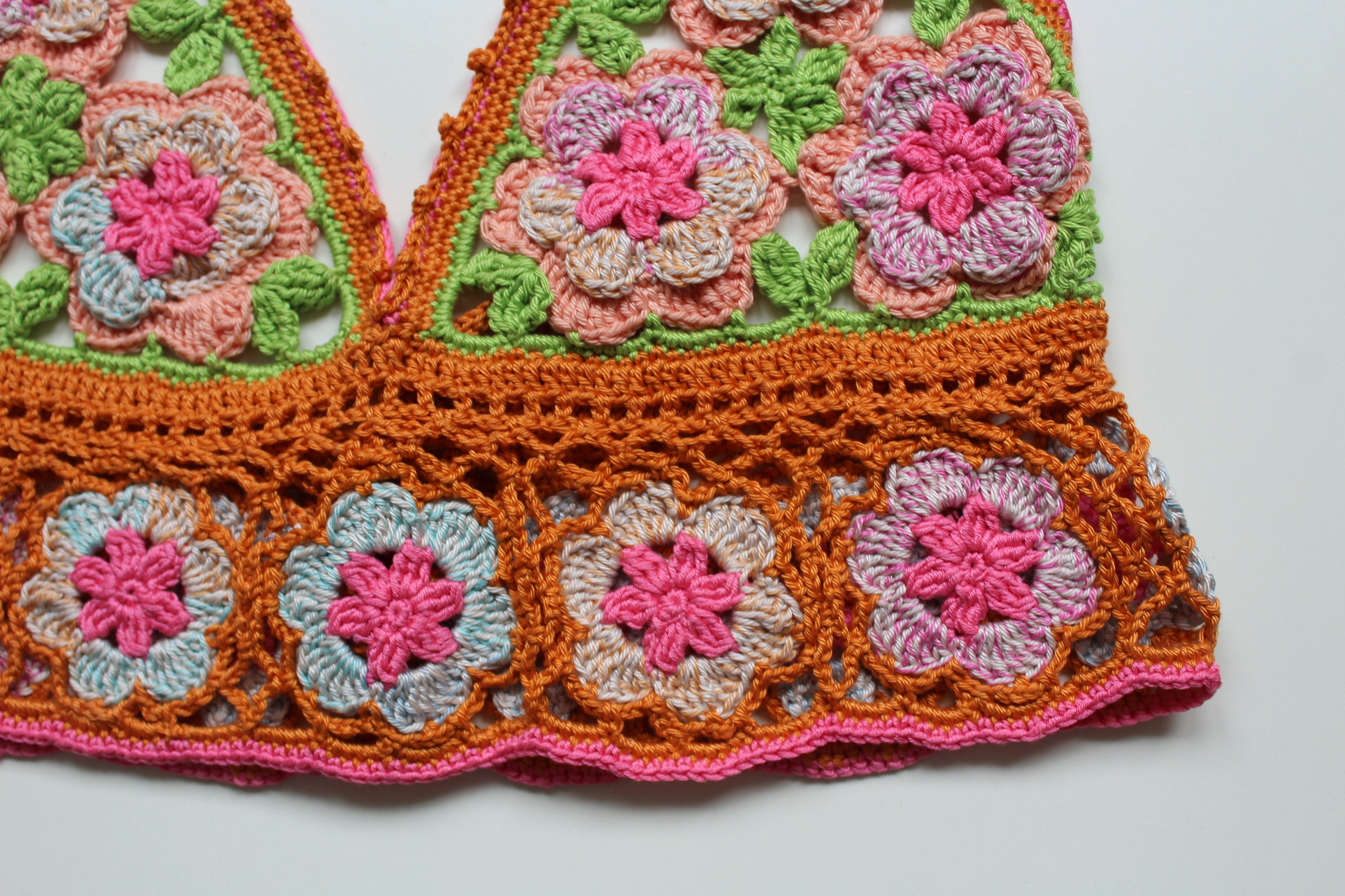 Handmade Crochet Top Special Edition Unique Design Orange Floral Anni ...