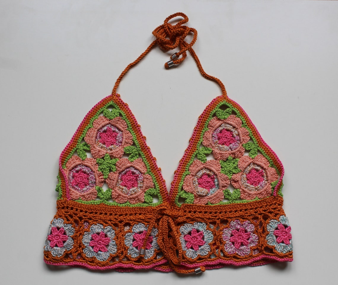 Handmade Crochet Top Special Edition Unique Design Orange Floral Anni ...