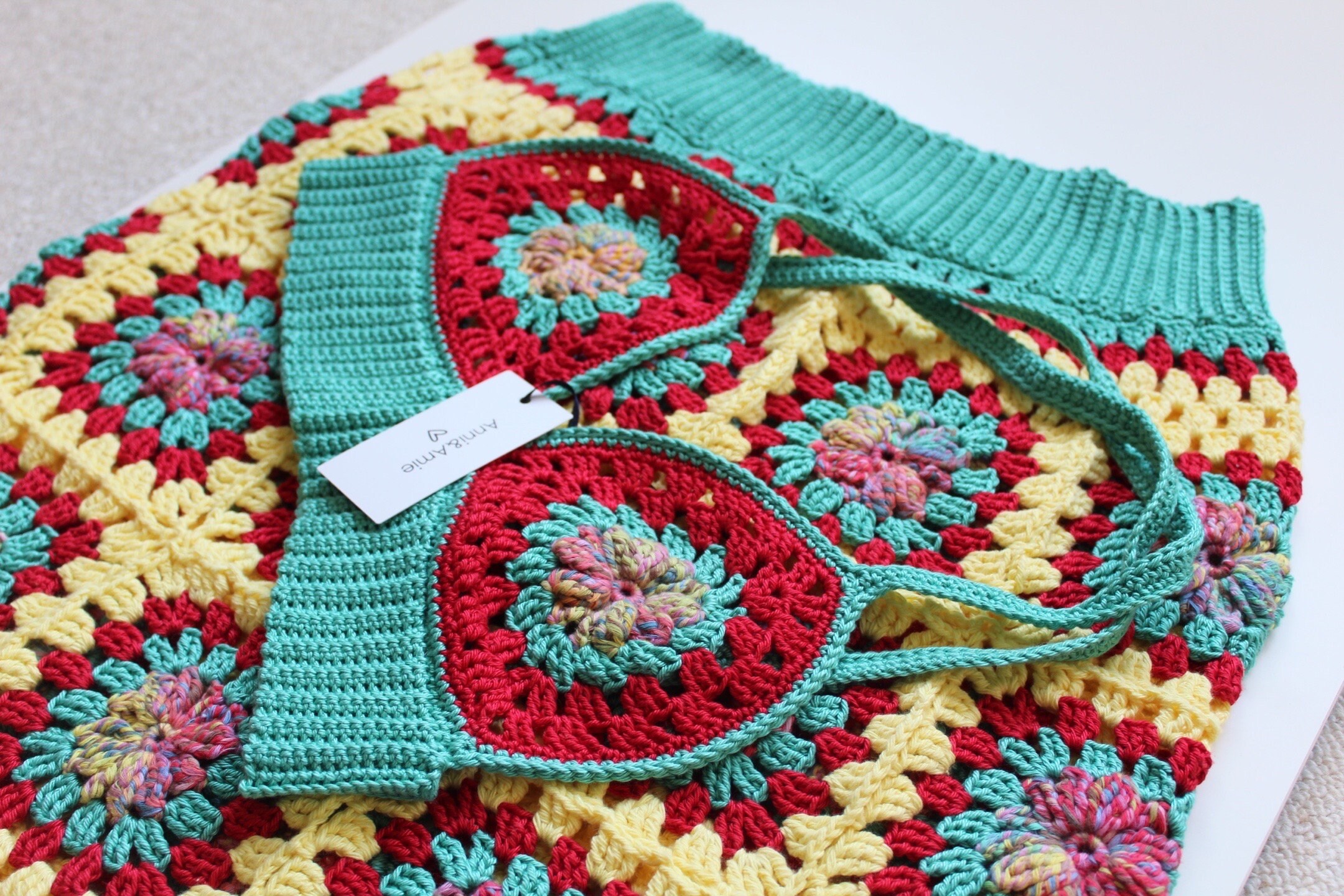 Crochet Two Piece Set Outfit Floral Yellow Women Anni & Amie Handmade ...