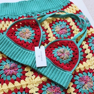 Crochet Two Piece Set Outfit Floral Yellow Women Anni & Amie Handmade ...