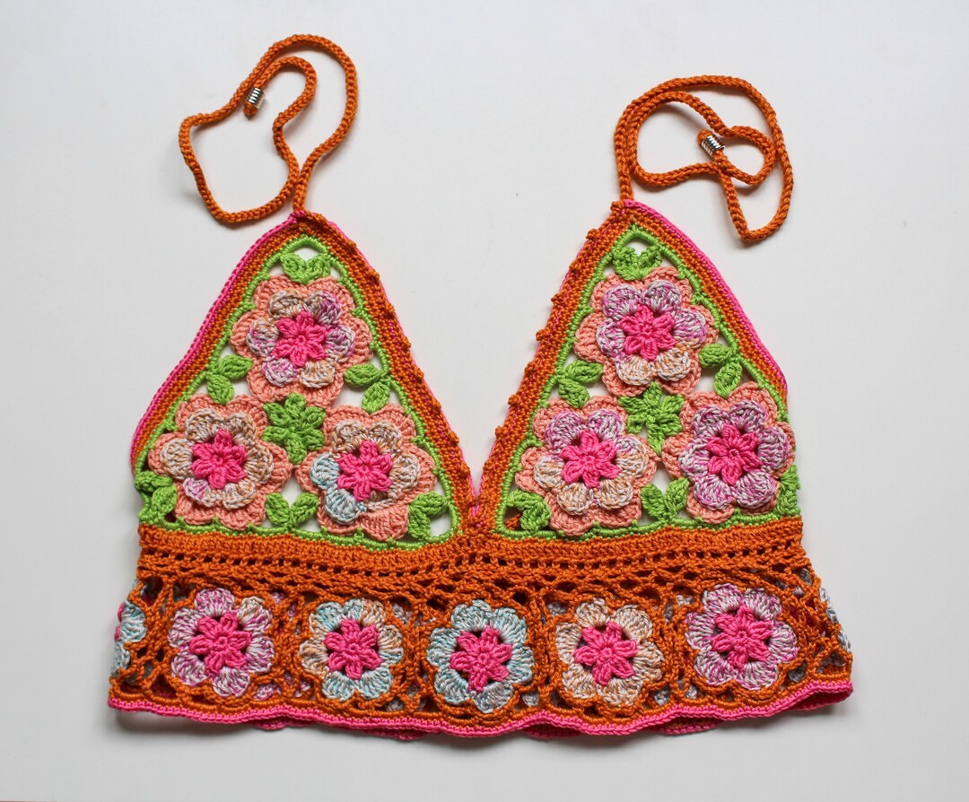 Handmade Crochet Top Special Edition Unique Design Orange Floral Anni ...