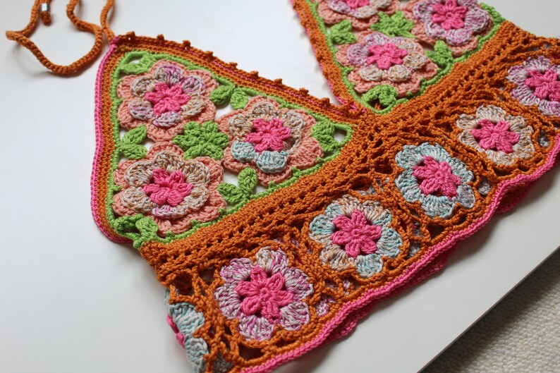 Handmade Crochet Top Special Edition Unique Design Orange Floral Anni ...
