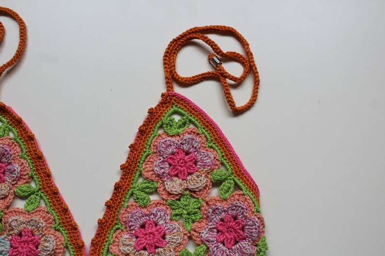 Handmade Crochet Top Special Edition Unique Design Orange Floral Anni ...