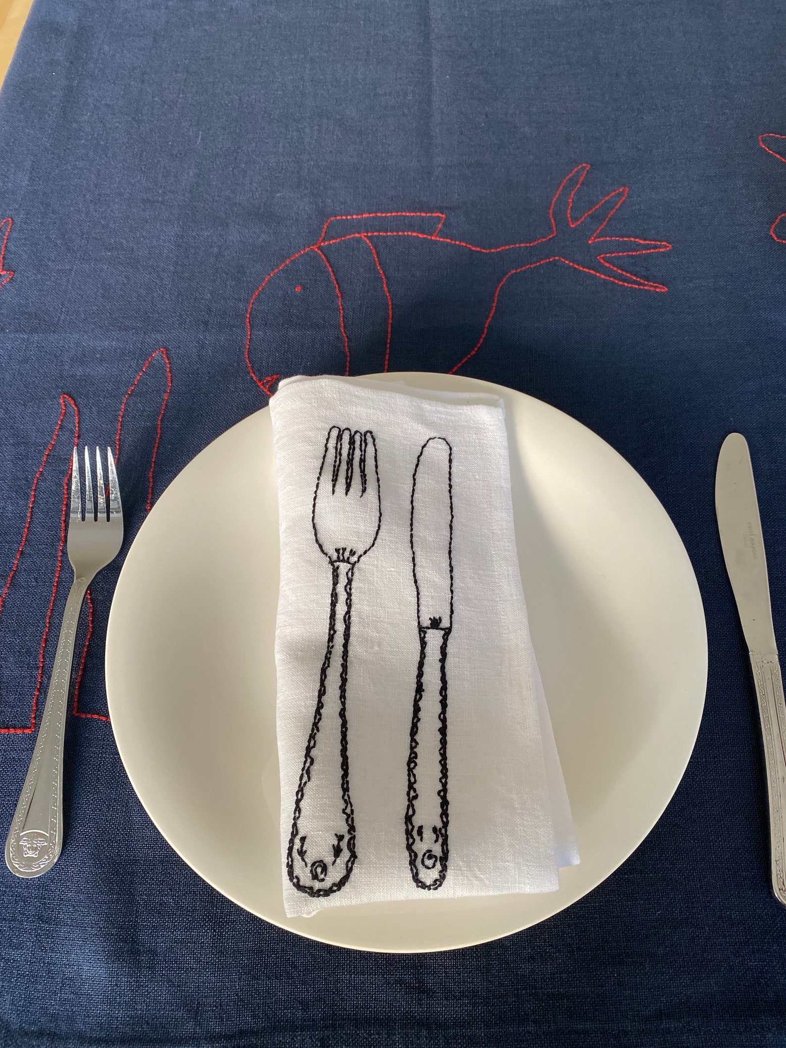 Hand Embroidered Dinner Linen Table Napkins With Cutleries - 6 Peaces ...