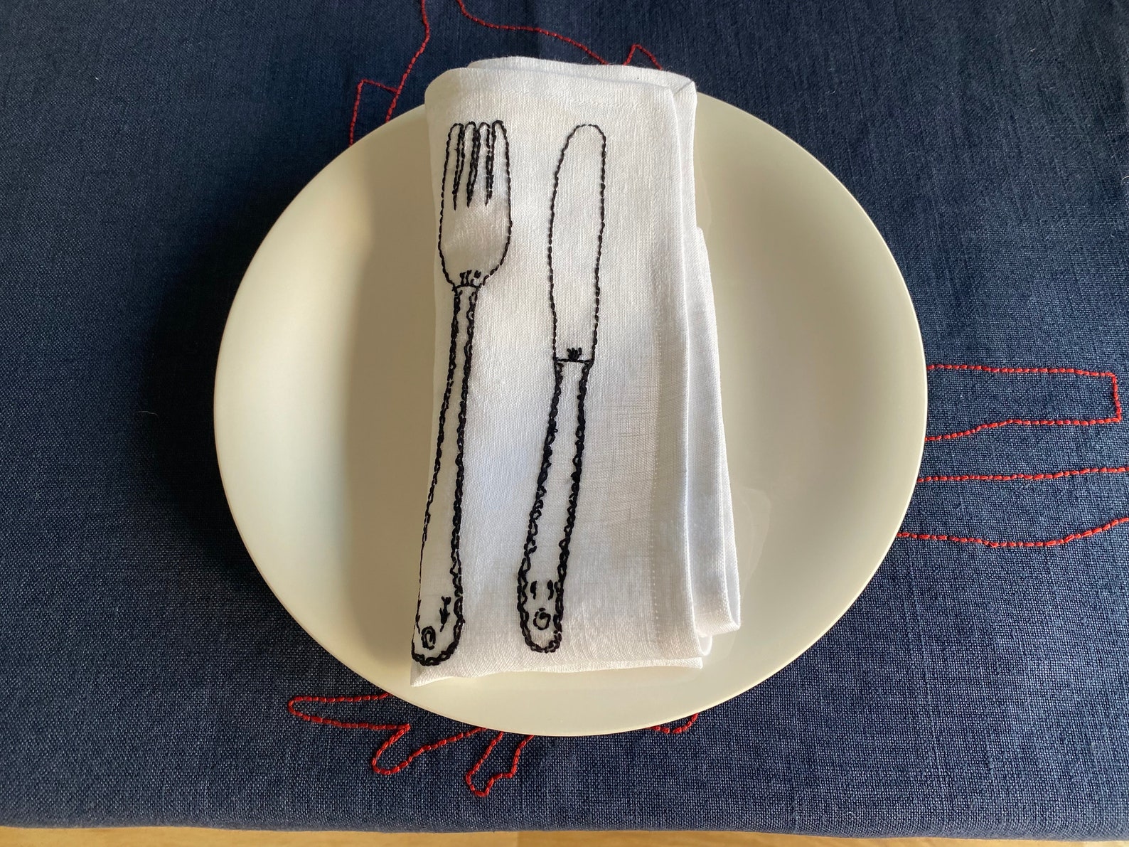 Customized Hand Embroidered Napkins . Linen Material - 6 Napkins Black ...