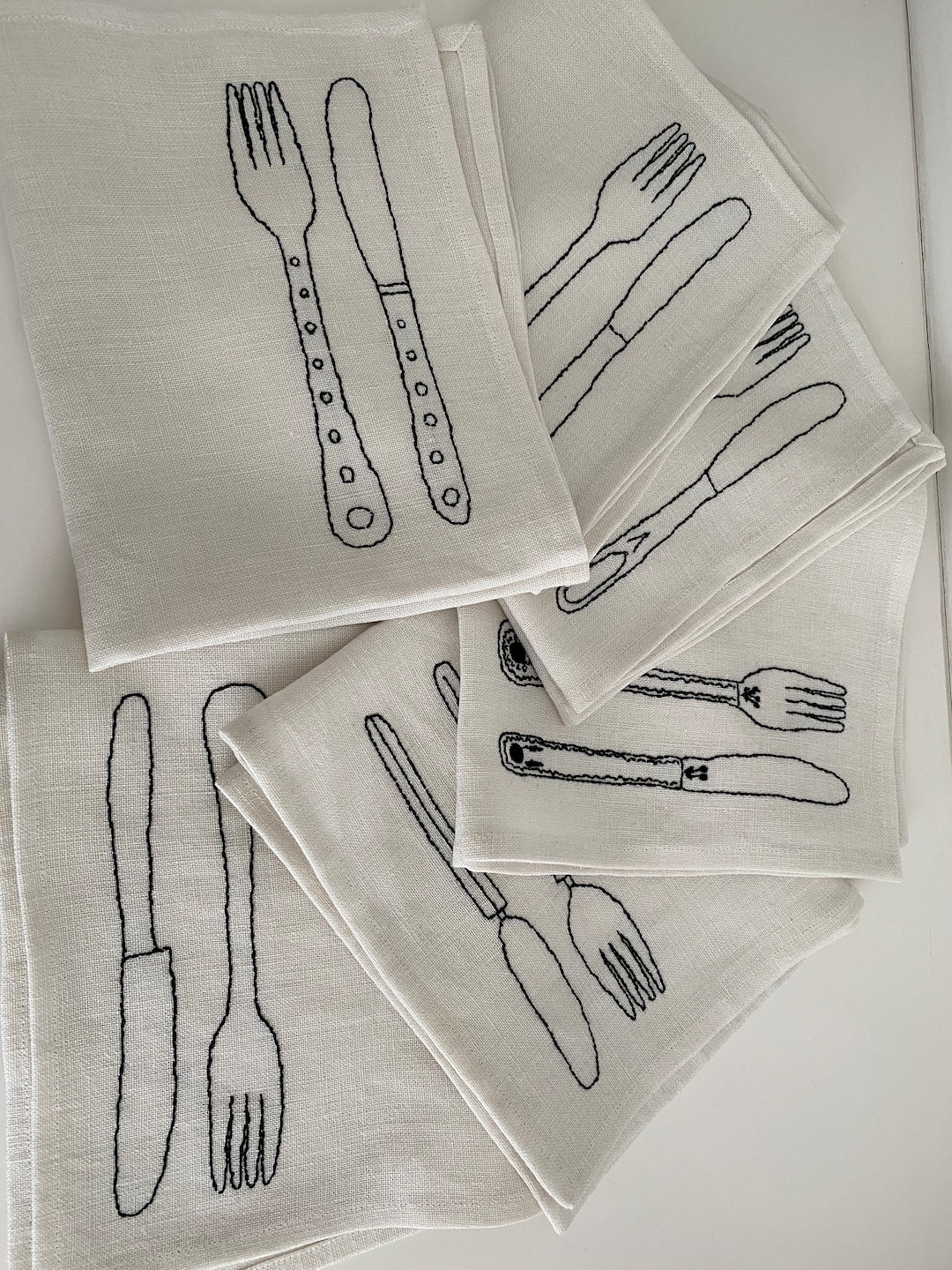 Customized Hand Embroidered Napkins . Linen Material - 6 Napkins Black ...