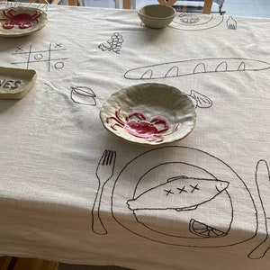 Hand Embroidered Dinner for 4 Linen Table Cloth With Plates ...