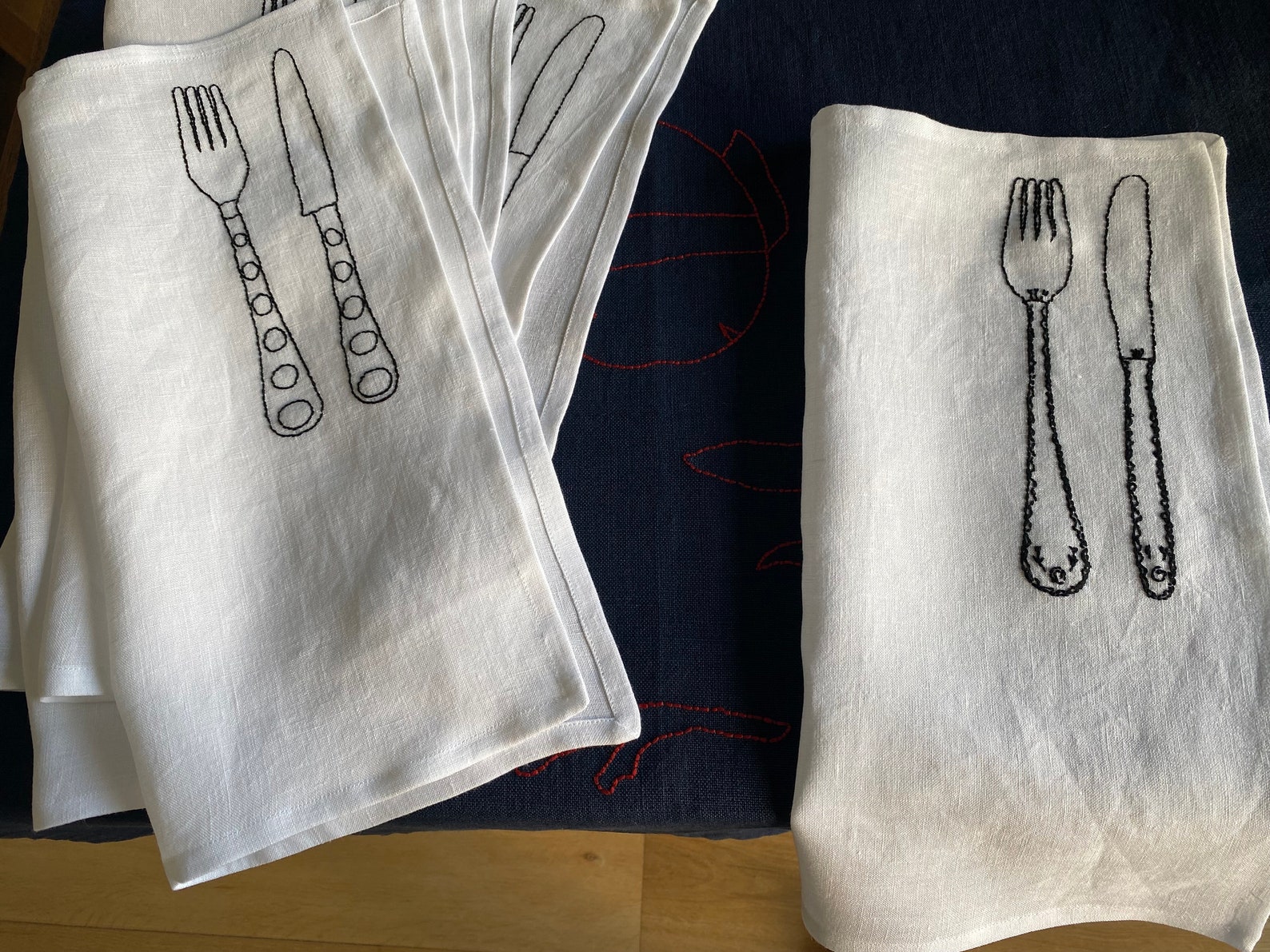 Customized Hand Embroidered Napkins . Linen Material - 6 Napkins Black ...