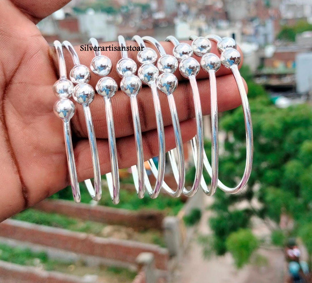 Thick West Indian Bangles, Set of 9 Bangles, 10mm Ball Silver Bangles,9 ...