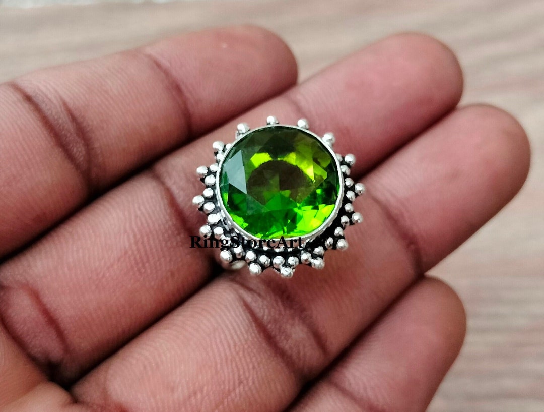 Natural Round Peridot Silver Ring, Dainty Ring, 925 Sterling Silver ...