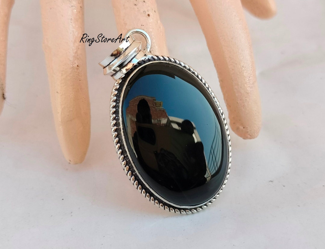Black Onyx Pendant, Large Onyx Pendant, 925 Silver Pendant, Bohemian ...