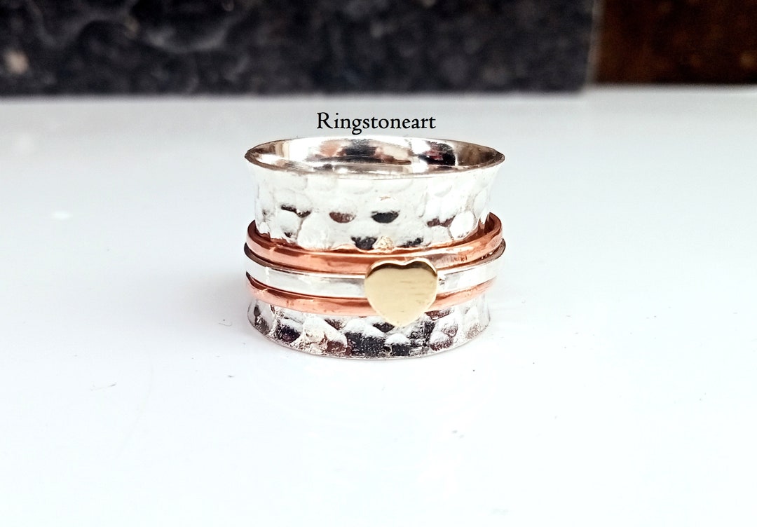 Solid Heart Spinner Ring, Meditation Ring, Silver Spinning Ring, Fidget Ring, Copper Heart Ring ...