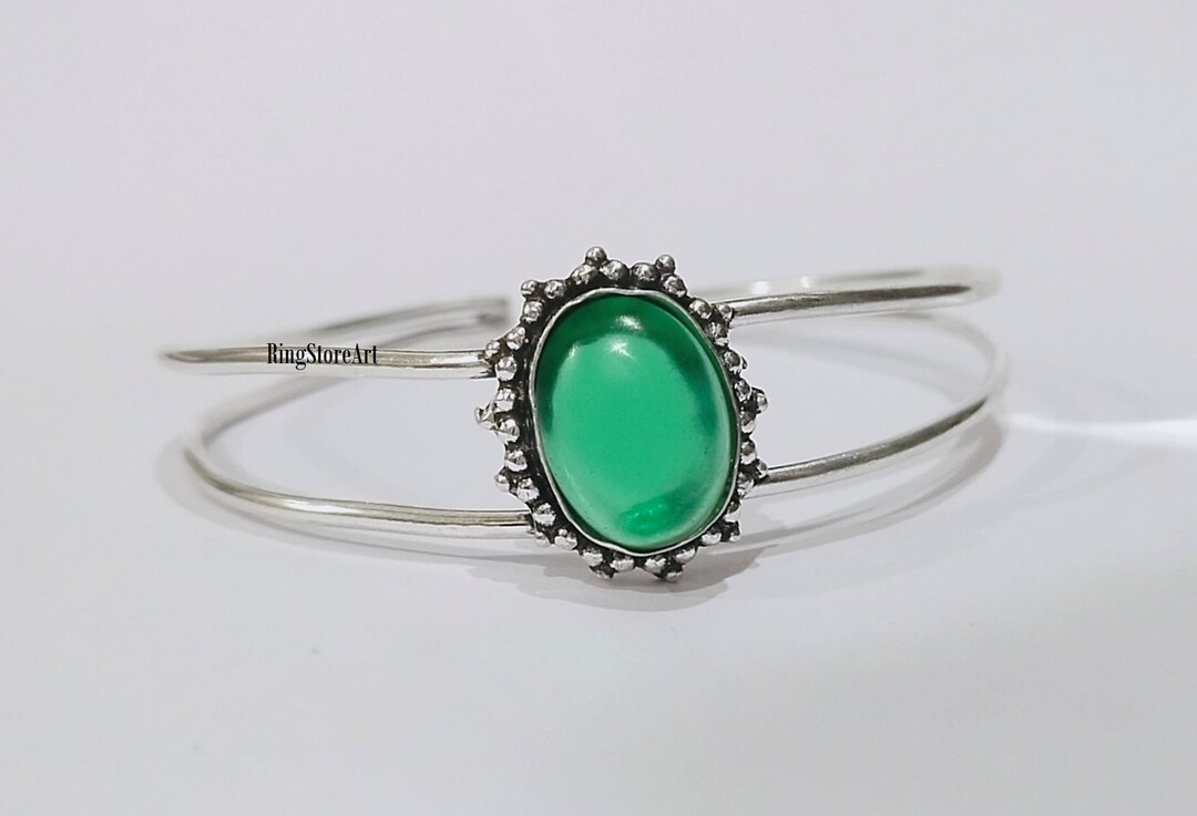 Beautiful Green Onyx Bangles Onyx Gemstone Adjustable Bangles Christmas Bangles Silver Bangles ...