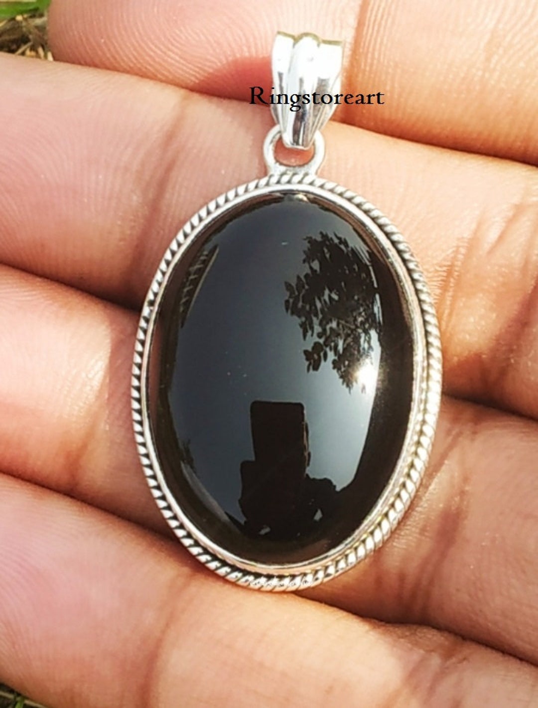 Black Onyx Pendant Large Onyx Pendant 925 Silver Pendant - Etsy