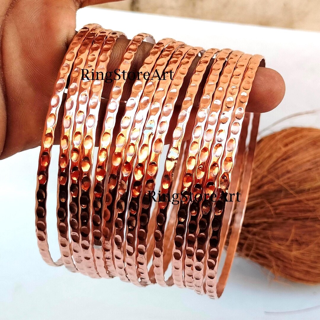 12 Copper Bangles Set – Hammered Stackable Bracelets,12 Handmade Copper ...
