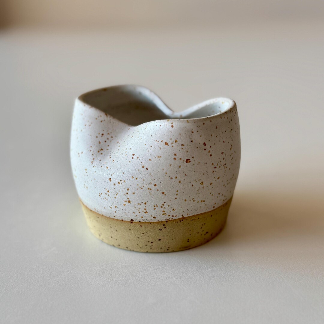 Small Speckled Ceramic Vase – Asymmetrical White Matte Glaze ...