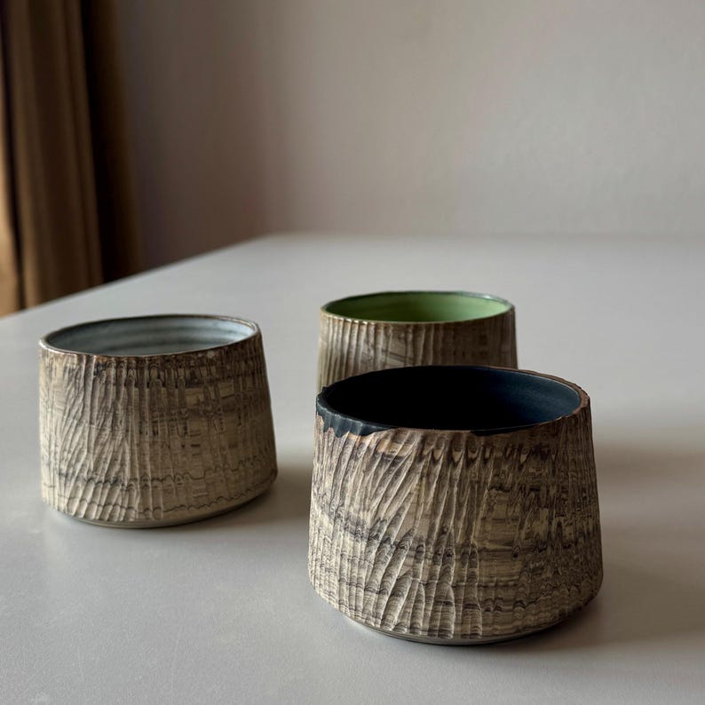 Handmade Two-tone Ceramic Tumbler: Modern Textured Stoneware Cup - Etsy