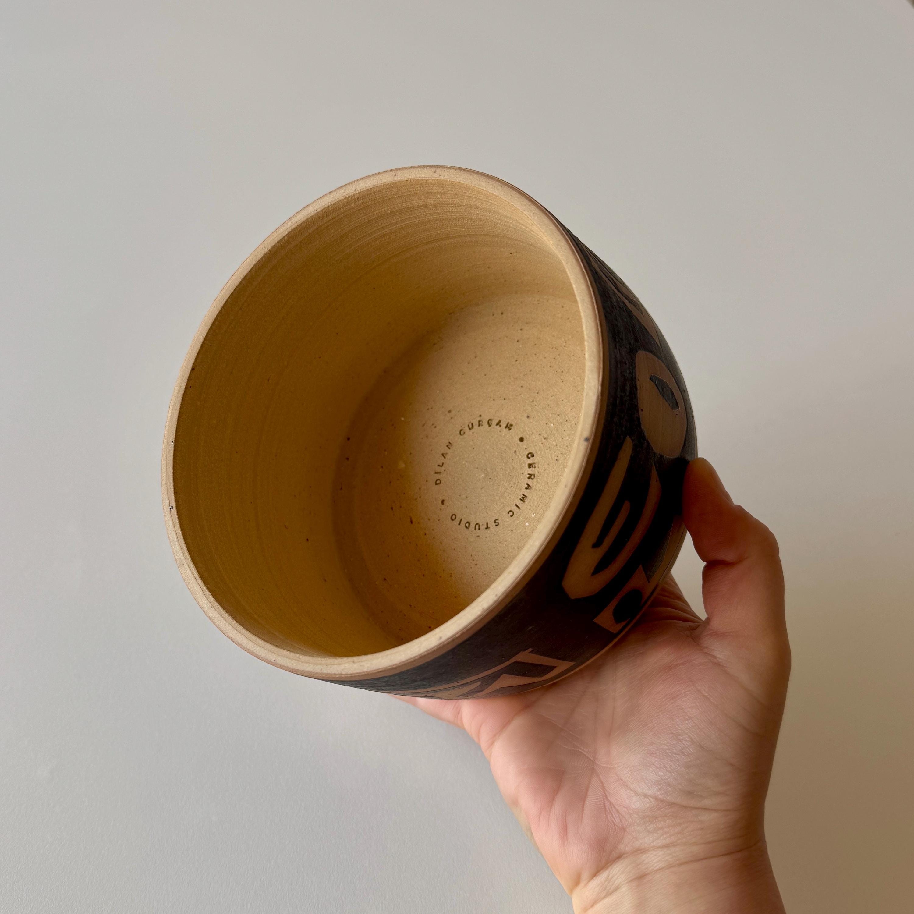 Ceramic Planter Pot – Cream Clay With Black Decorative Drawings ...
