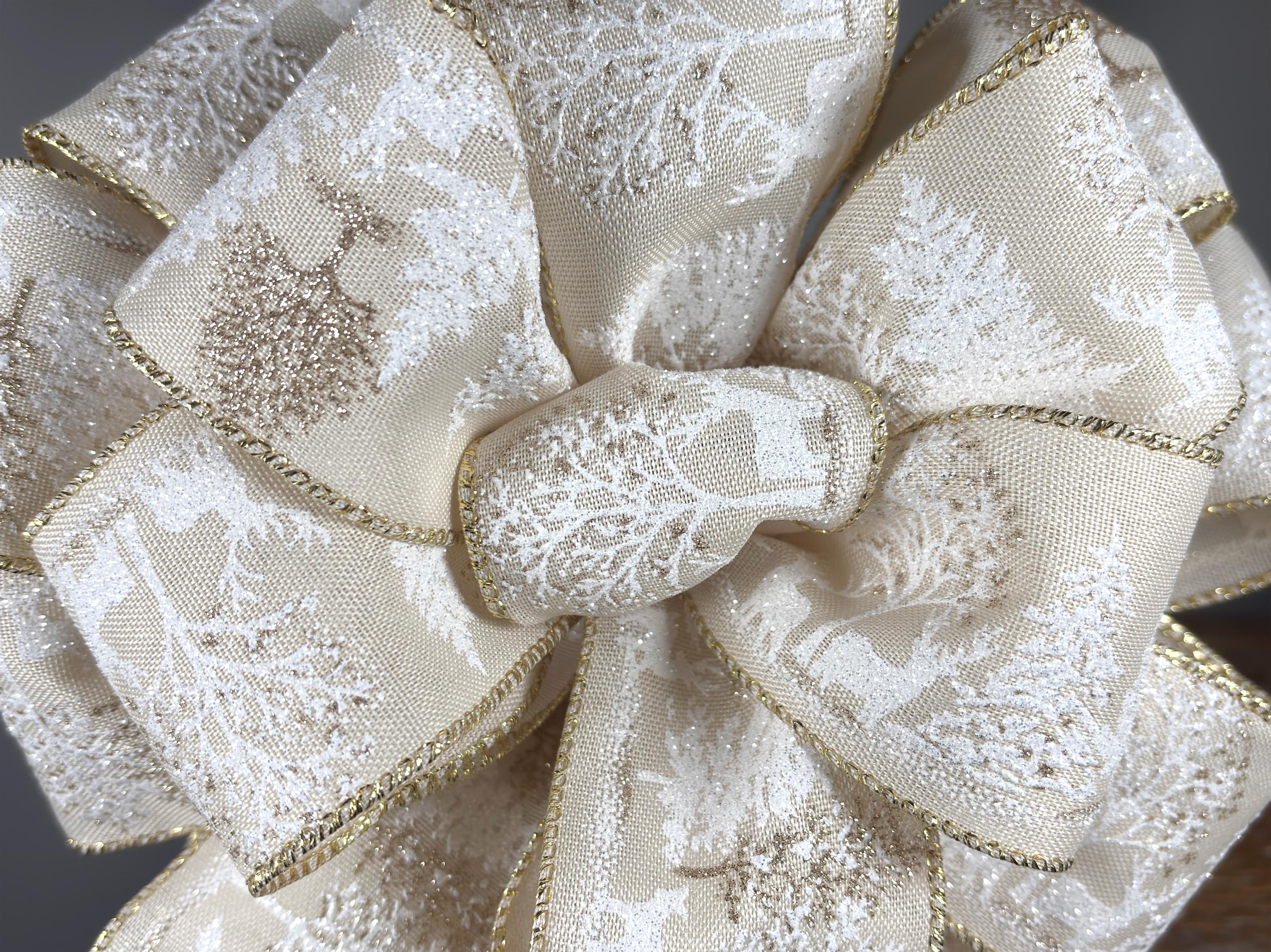 Gold and Cream Christmas Bow, Elegant Winter Wreath Bow, Reindeer and ...
