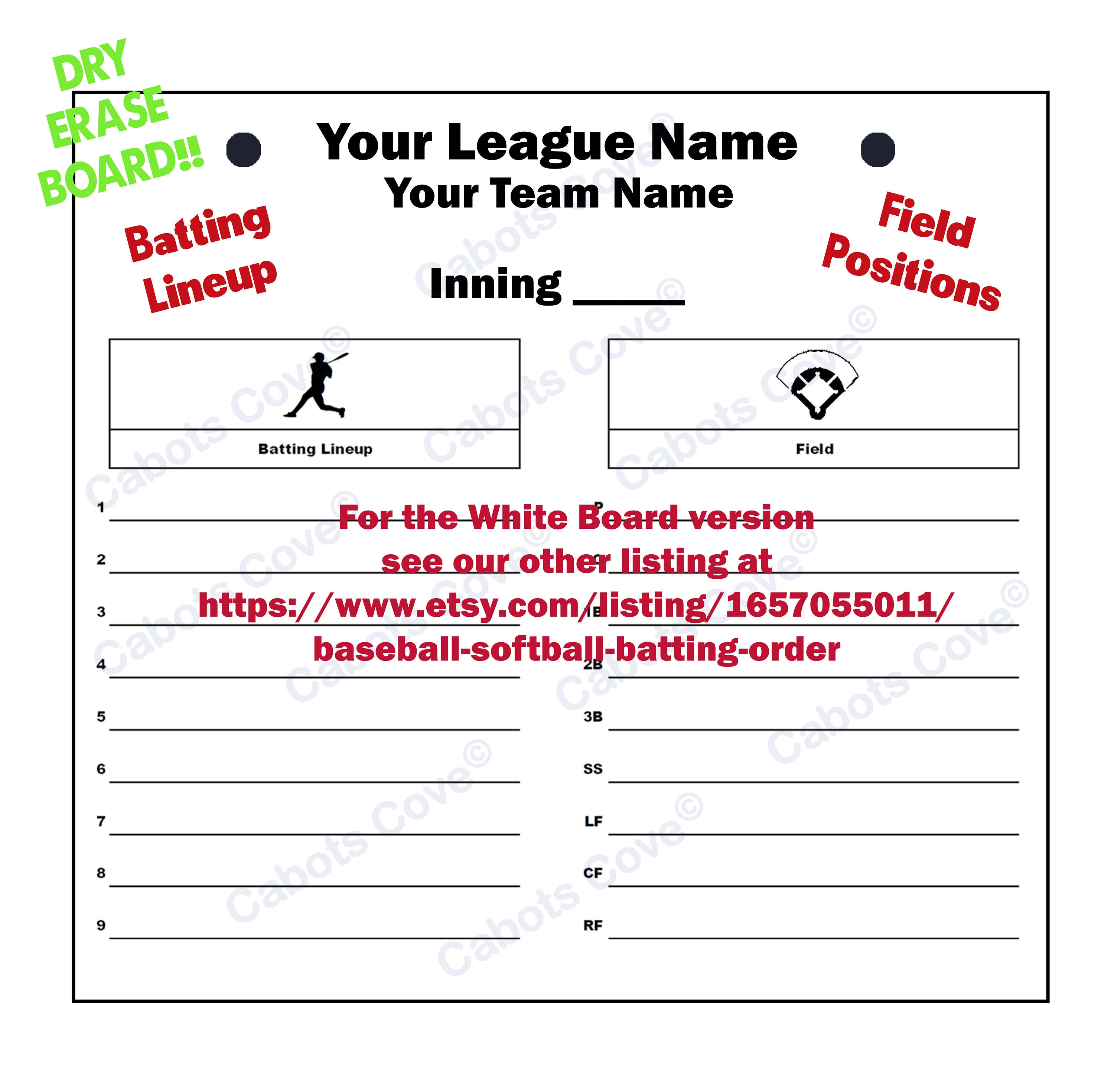 PRINTABLE Softball Batting Order Lineup Card - Etsy