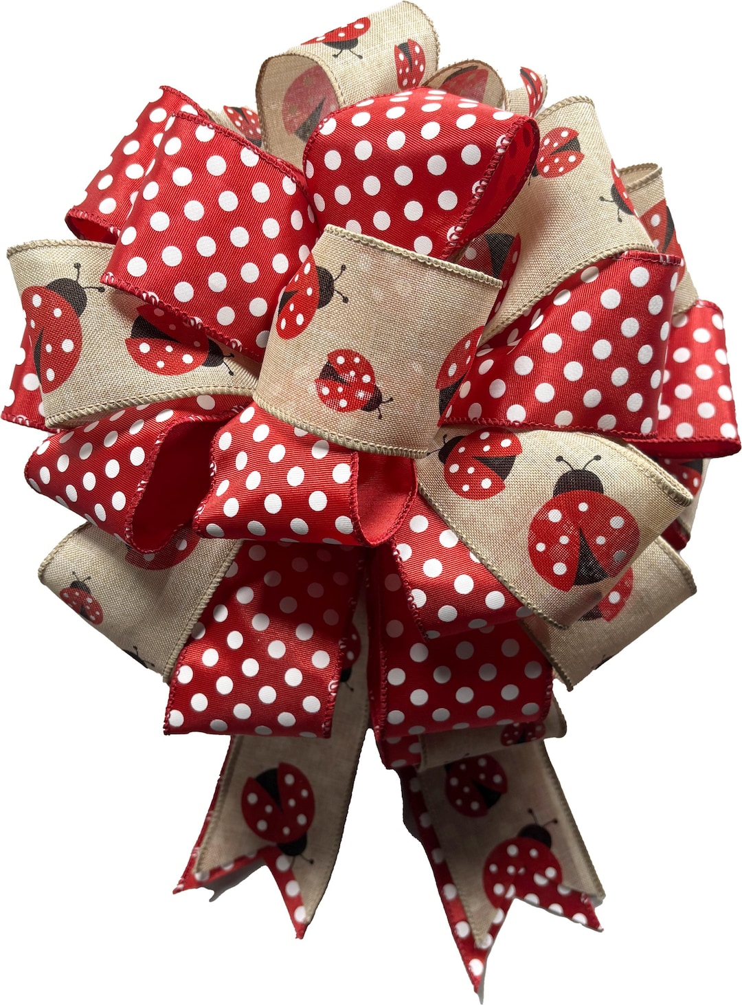 Ladybug Polka Dot Bow, Wreath Bow, Red and White Decorative Bow for ...