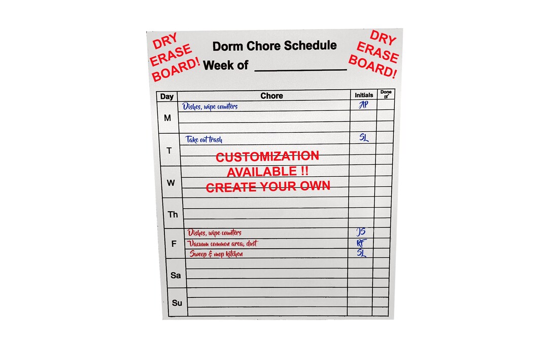 Dorm Chore Chart, Chore Board, Schedule, Weekly Planner - Etsy
