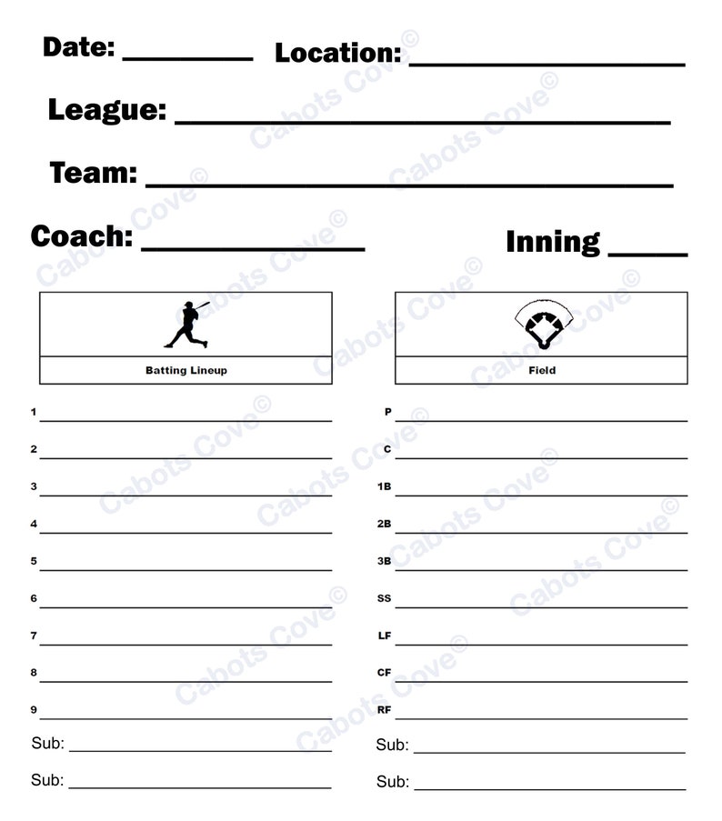 PRINTABLE Baseball Batting Order Lineup Card - Etsy