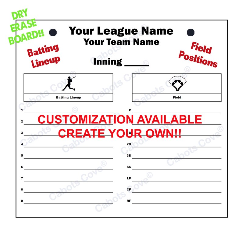 Baseball Softball Batting Order Whiteboard, Dry Erase Board, Lineup ...