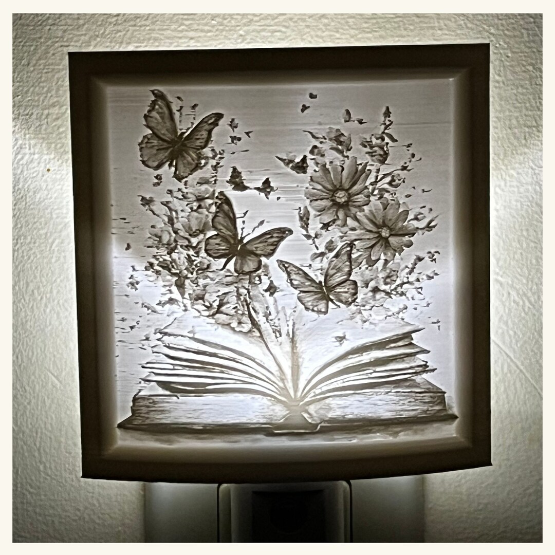 Whimsical Open Book Lithophane Nightlight With Butterflies and Flowers ...