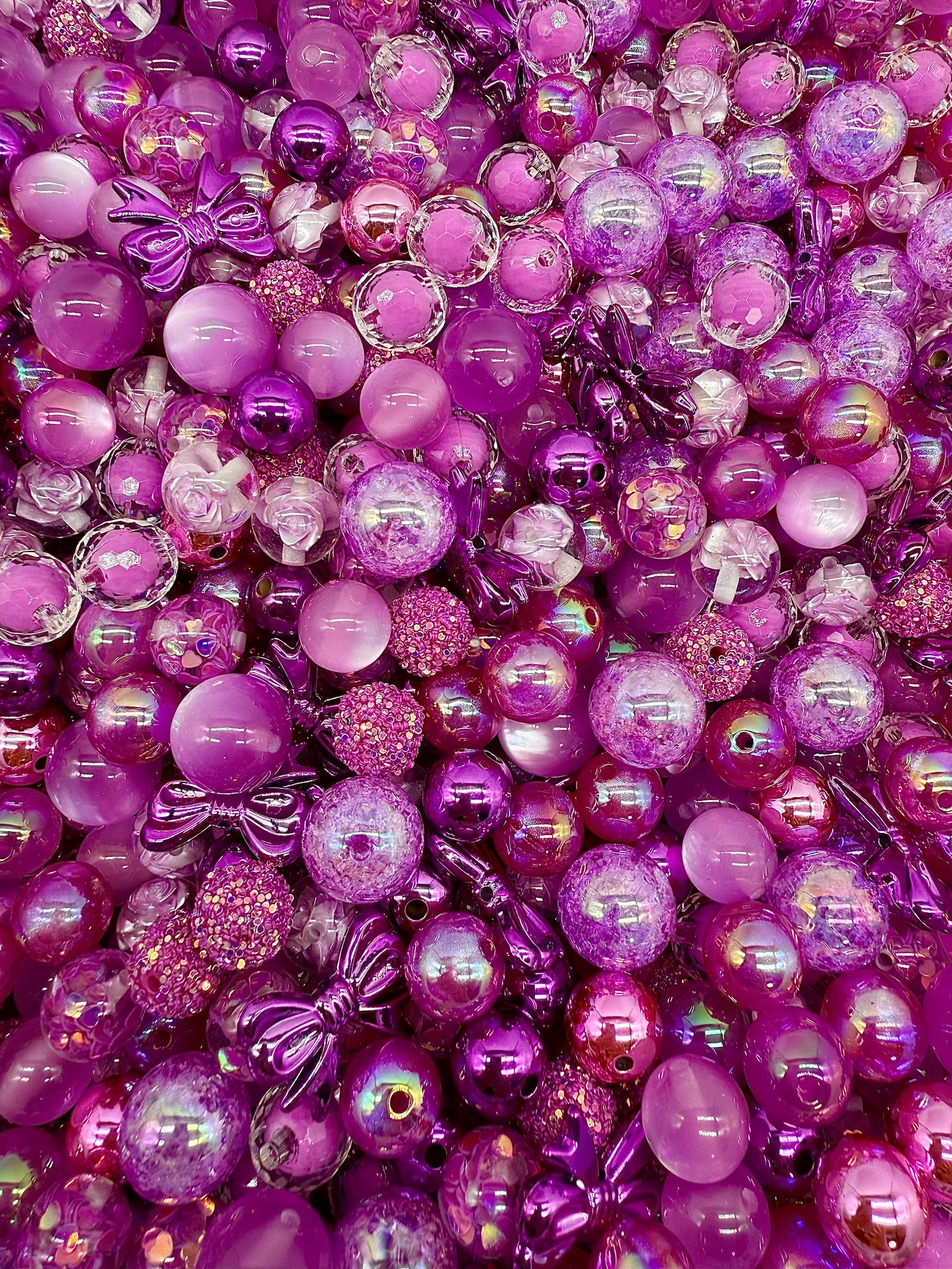 Violet Bead Mix: Rose Resin, Cat Eye, Metallic Bow Beads - Etsy