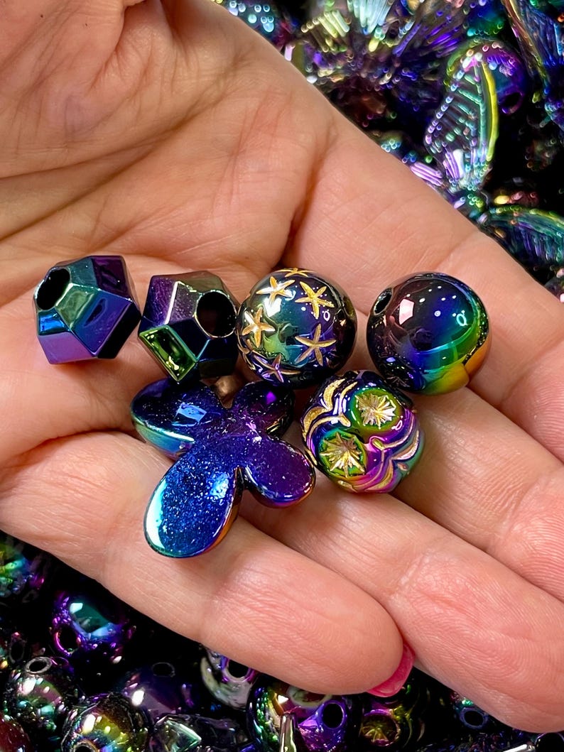 Black Holographic Bead Mix: Gothic Oil Slick Beads for DIY Crafts - Etsy