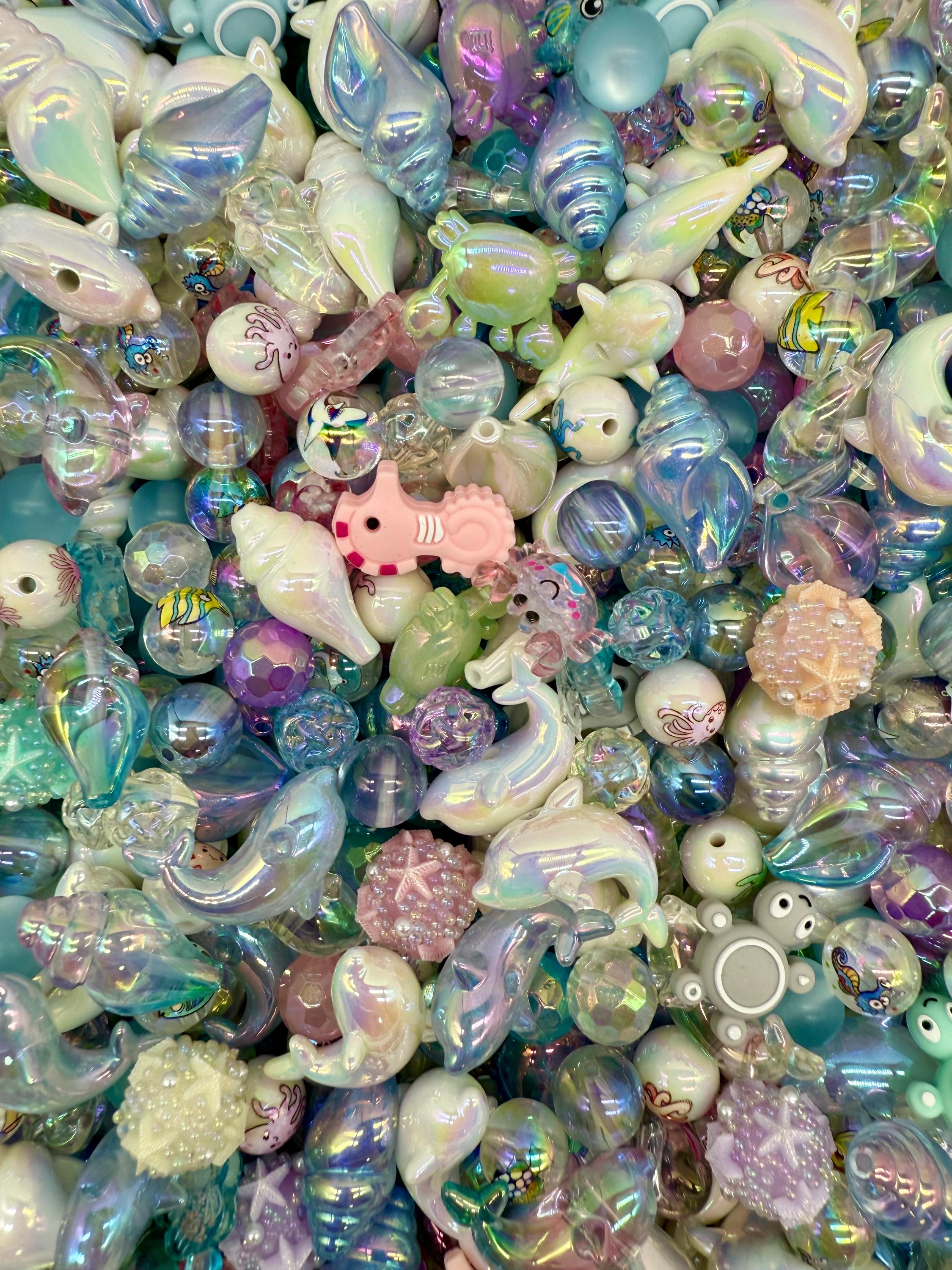 Ocean-inspired Bead Mix: Iridescent Shells, Holographic Dolphins, Sea ...