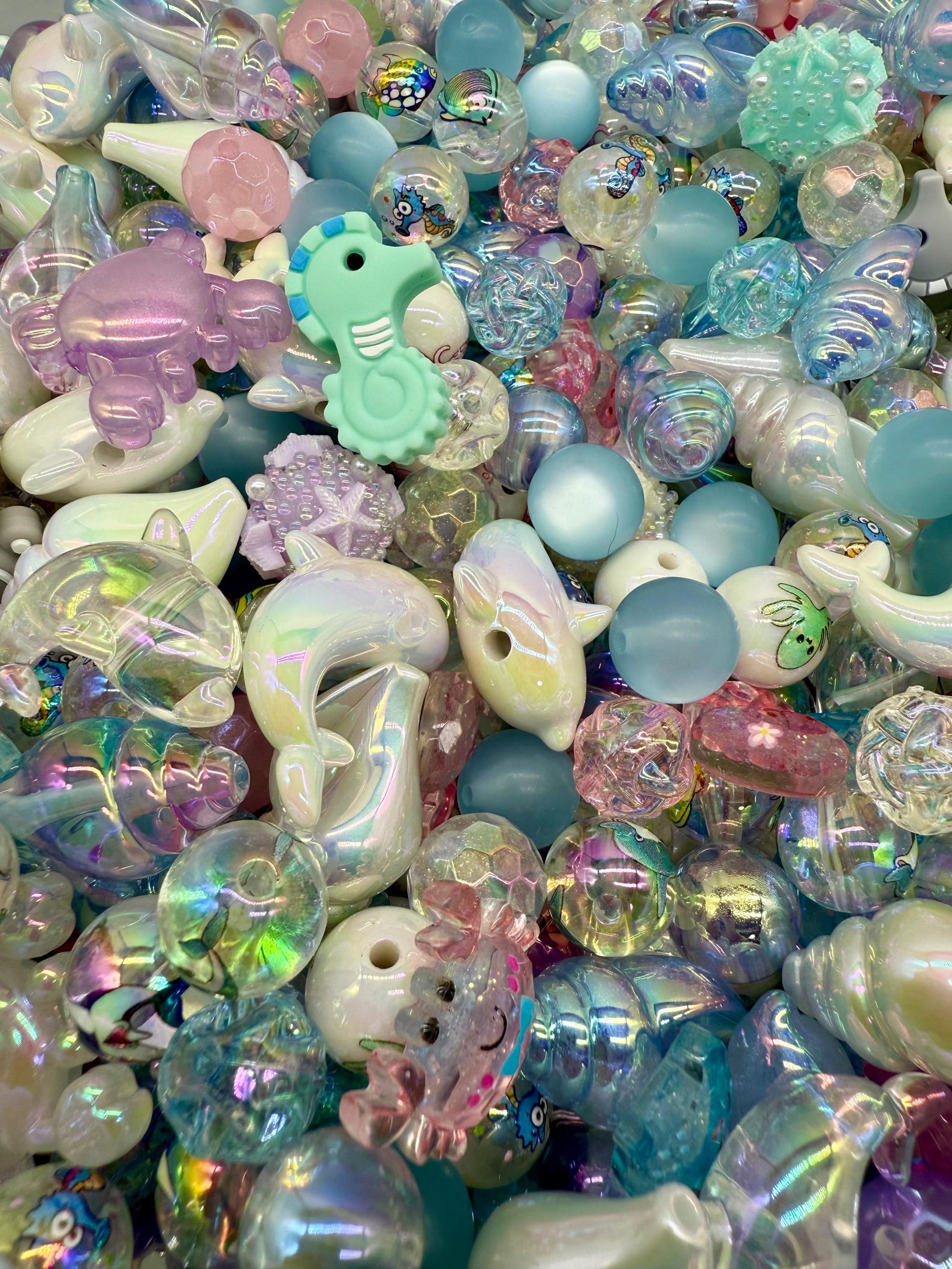 Ocean-inspired Bead Mix: Iridescent Shells, Holographic Dolphins, Sea ...