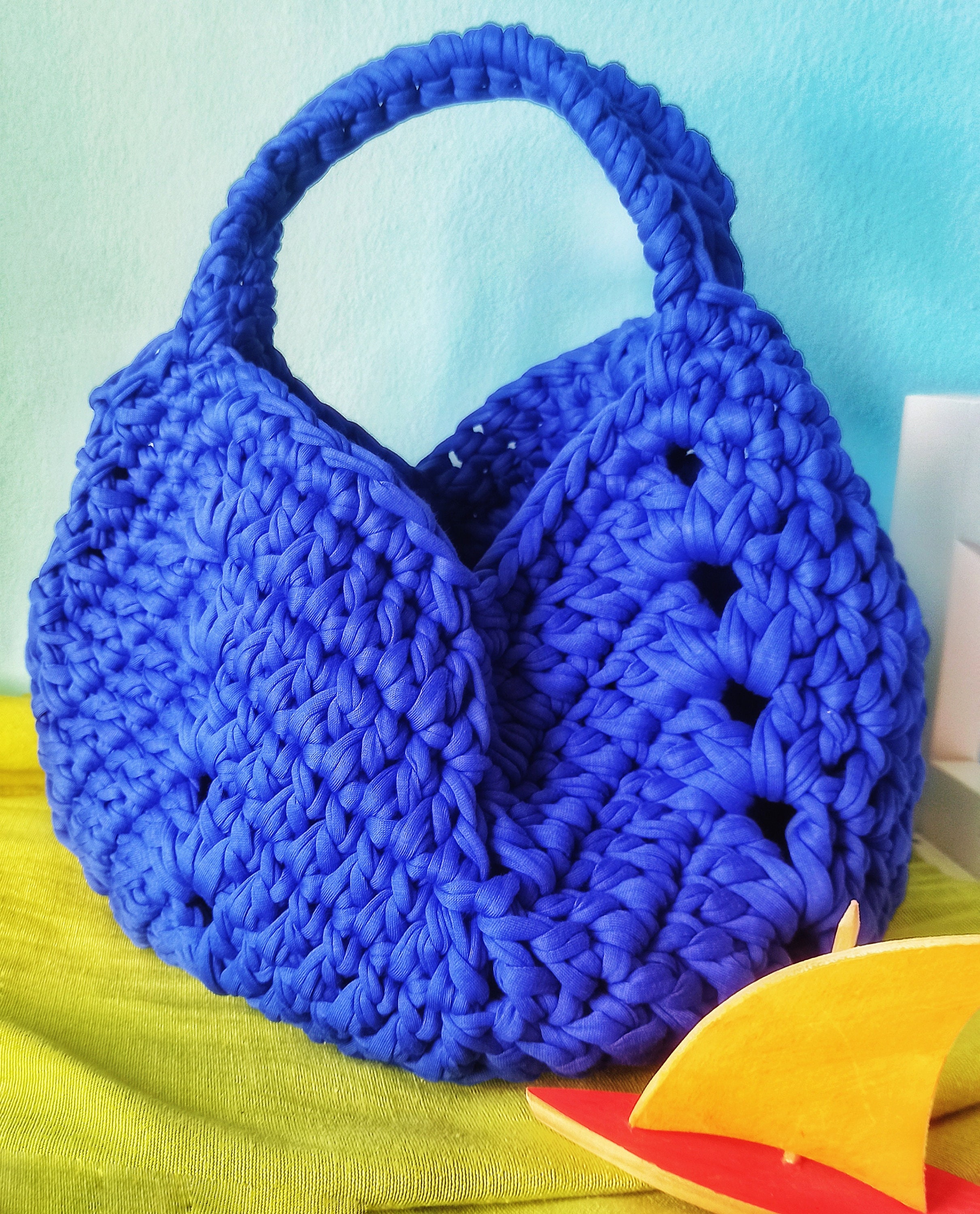 Blue Crochet Bag, Blue Crochet Top Handle Purse - Etsy