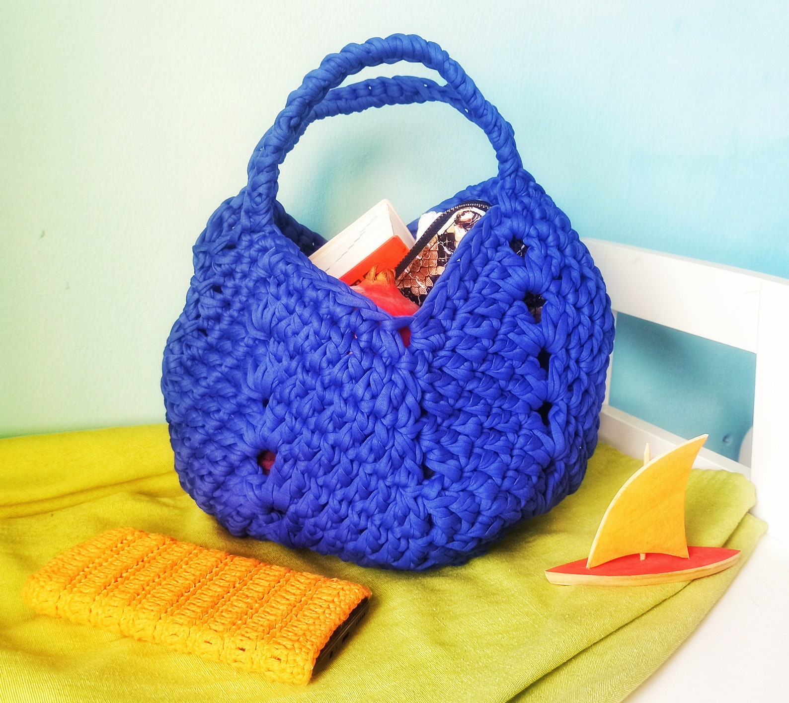 Blue Crochet Bag, Blue Crochet Top Handle Purse - Etsy