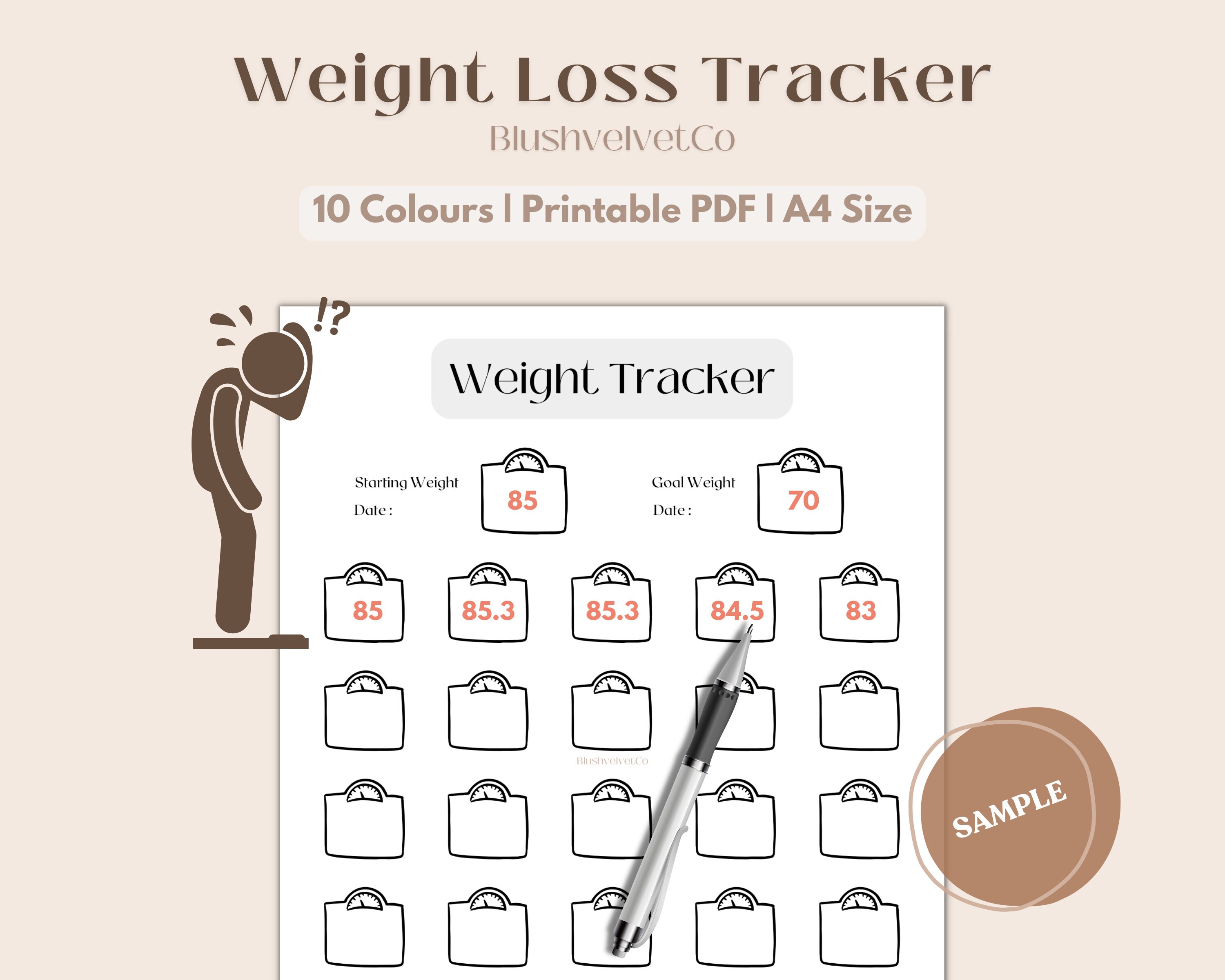 Printable Weight Loss Tracker Weight Tracker Journal Weight Tracking Weight Goal Tracker Digital ...