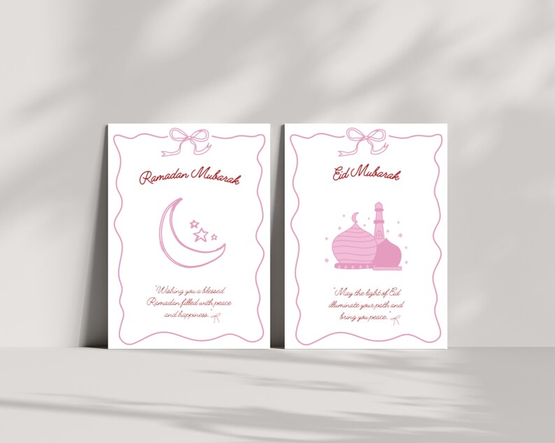 Set of 6 Coquette Ramadan & Eid Card | Digital, Printable | White ...