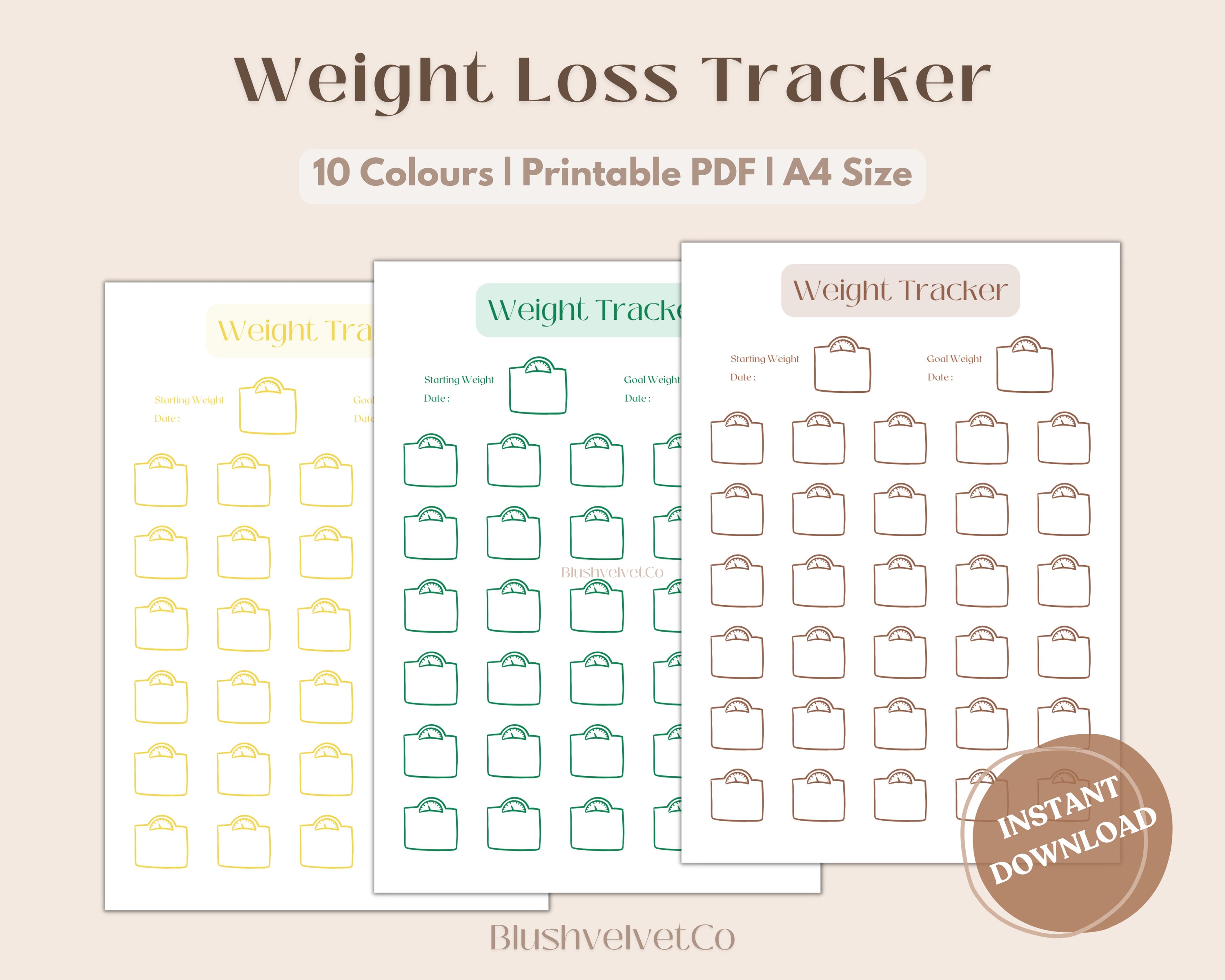 Printable Weight Loss Tracker Weight Tracker Journal Weight Tracking Weight Goal Tracker Digital ...