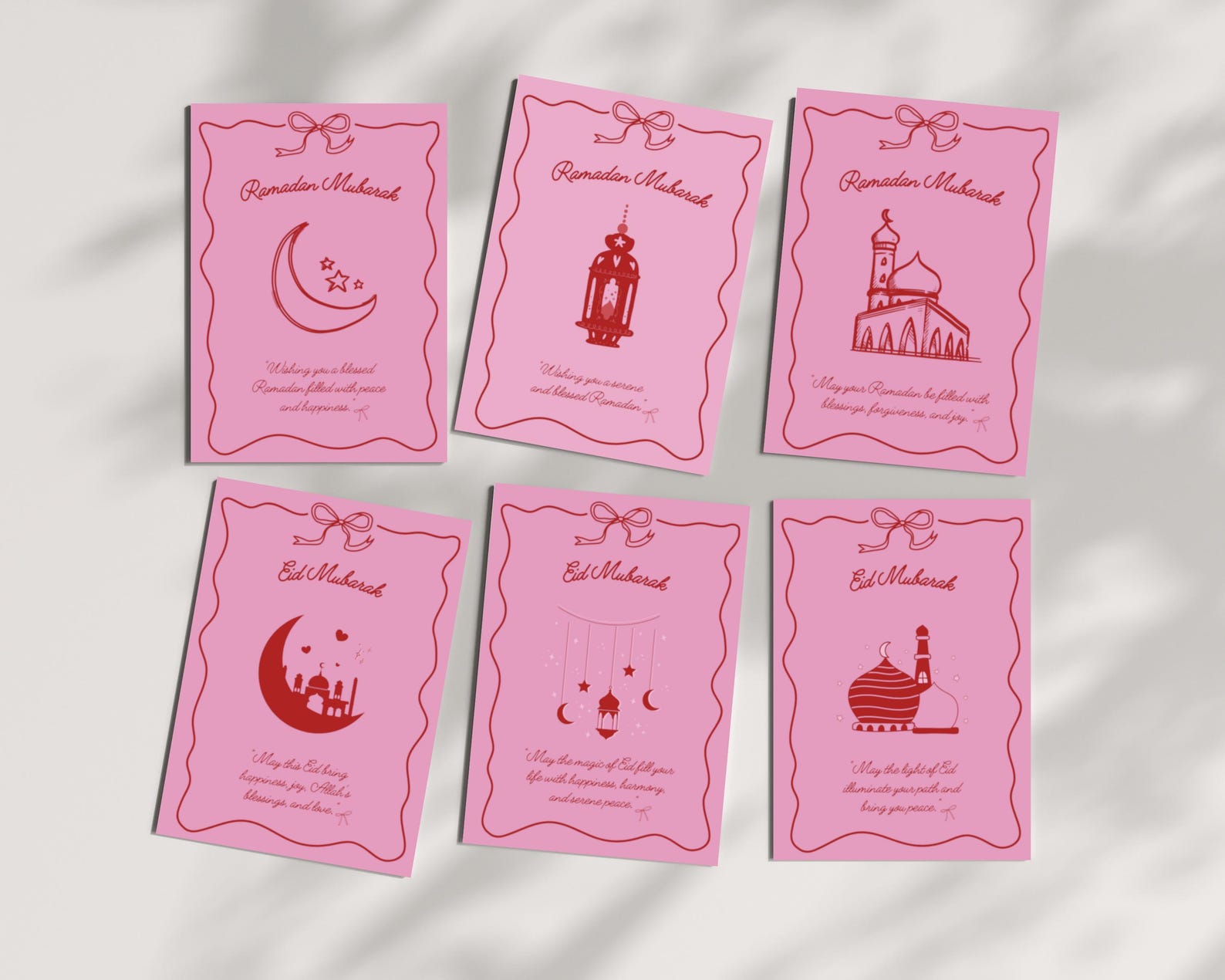 Set of 6 Coquette Ramadan & Eid Card | Digital, Printable | Pink ...