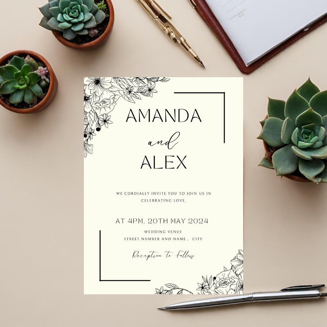 Simple Elegant Wedding Invitation Template, Minimalistic and Easily ...