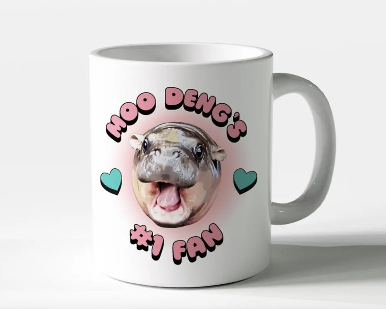 Baby Hippo Moo Deng Mug - Pigmy Hippo Meme Mug - White Ceramic Coffee ...