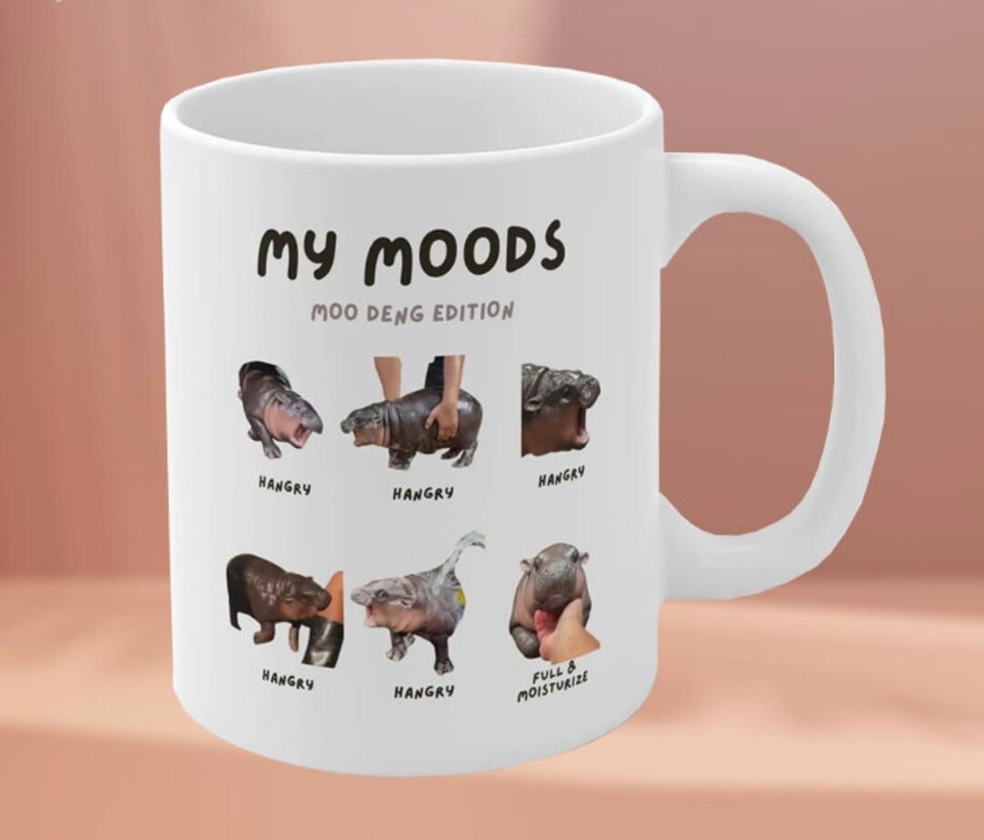 Moo Deng Baby Hippo Mug - My Moods Mug - White Ceramic Coffee Mug ...