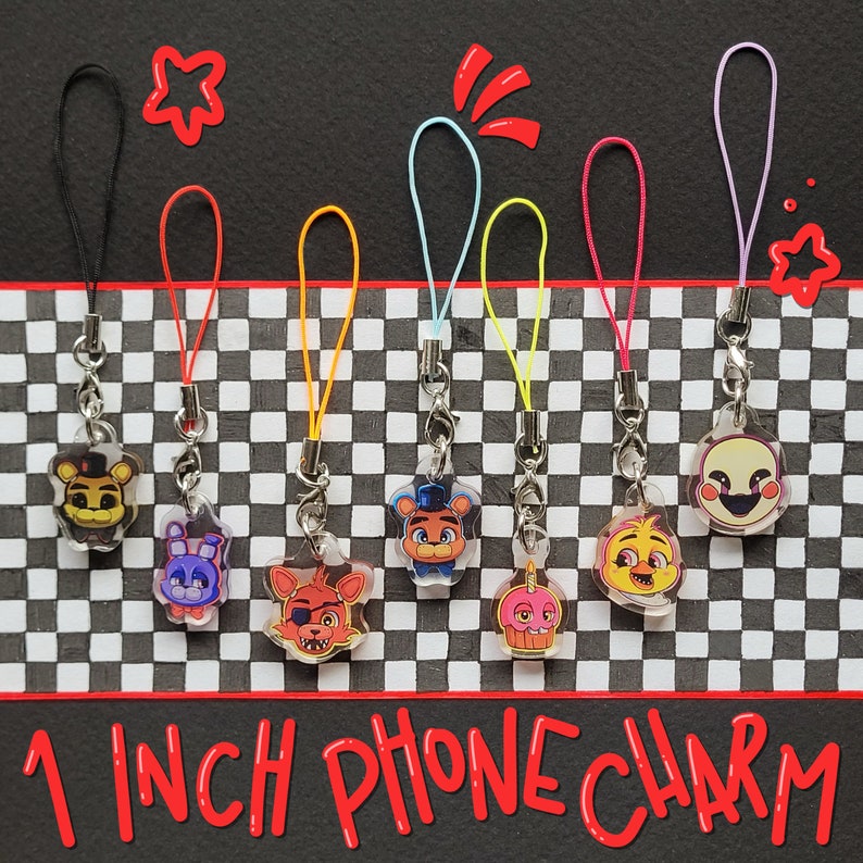 Five Nights at Freddy's Phone Charms 1'' Charm Freddy Chica Bonnie Foxy ...