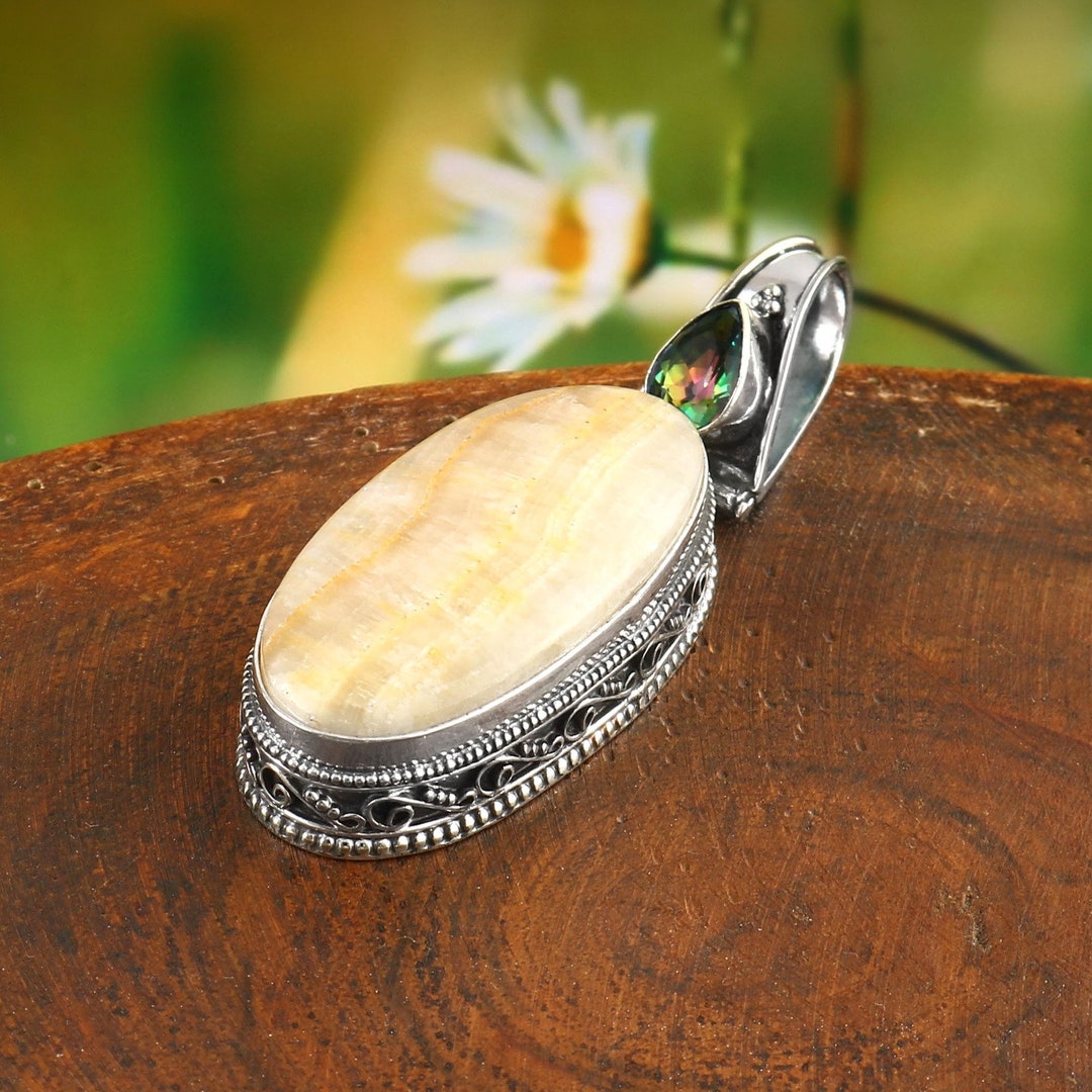 Yellow Larsonite Mystic Pendant Handmade Pendant Necklace 925 Sterling ...